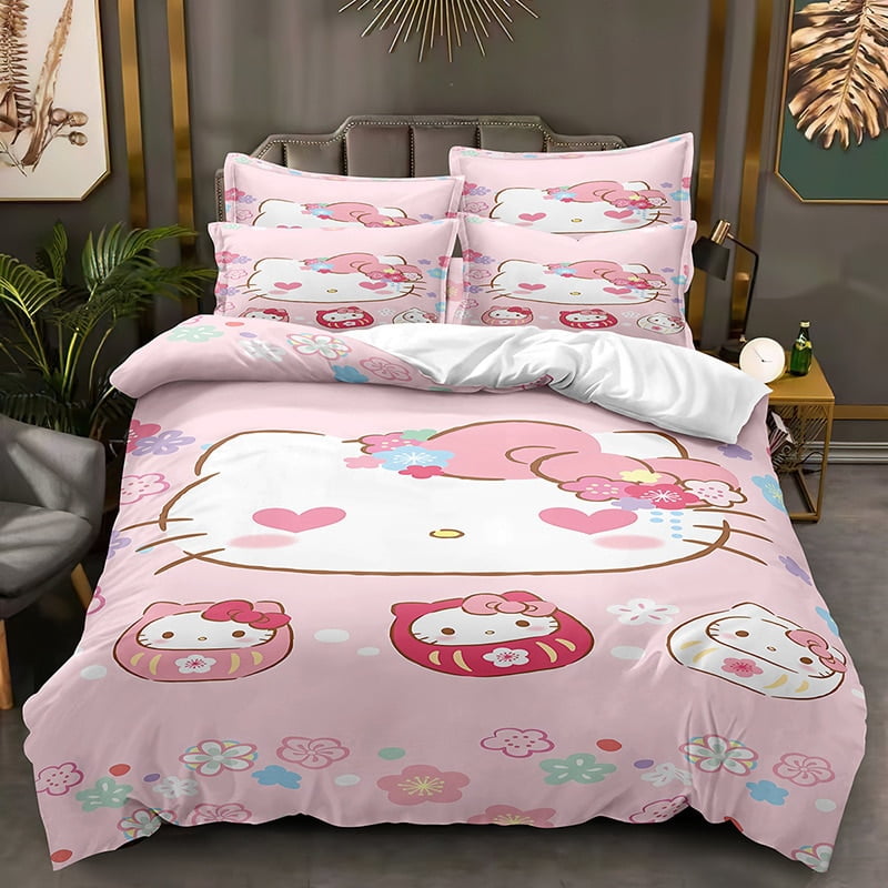 Cartoon Anime Sanrio Bedding Set Kawaii Hello Kitty Quilt Cover Duvet ...