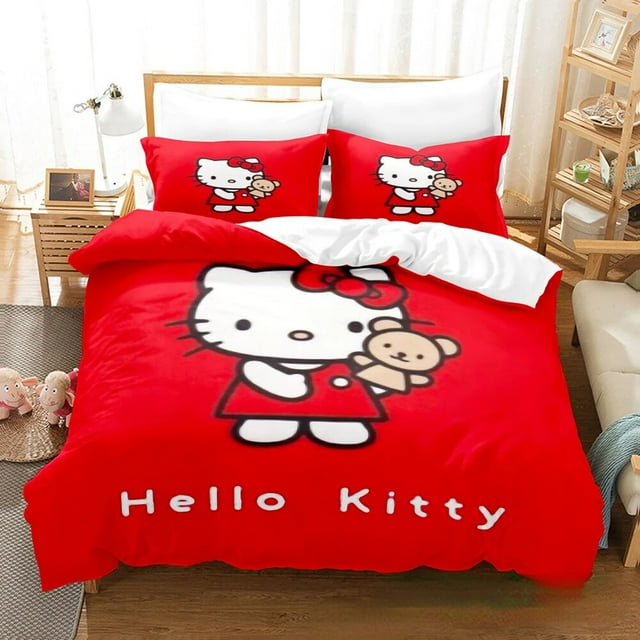 Cartoon Anime Sanrio Bedding Set Kawaii Hello Kitty Quilt Cover Duvet