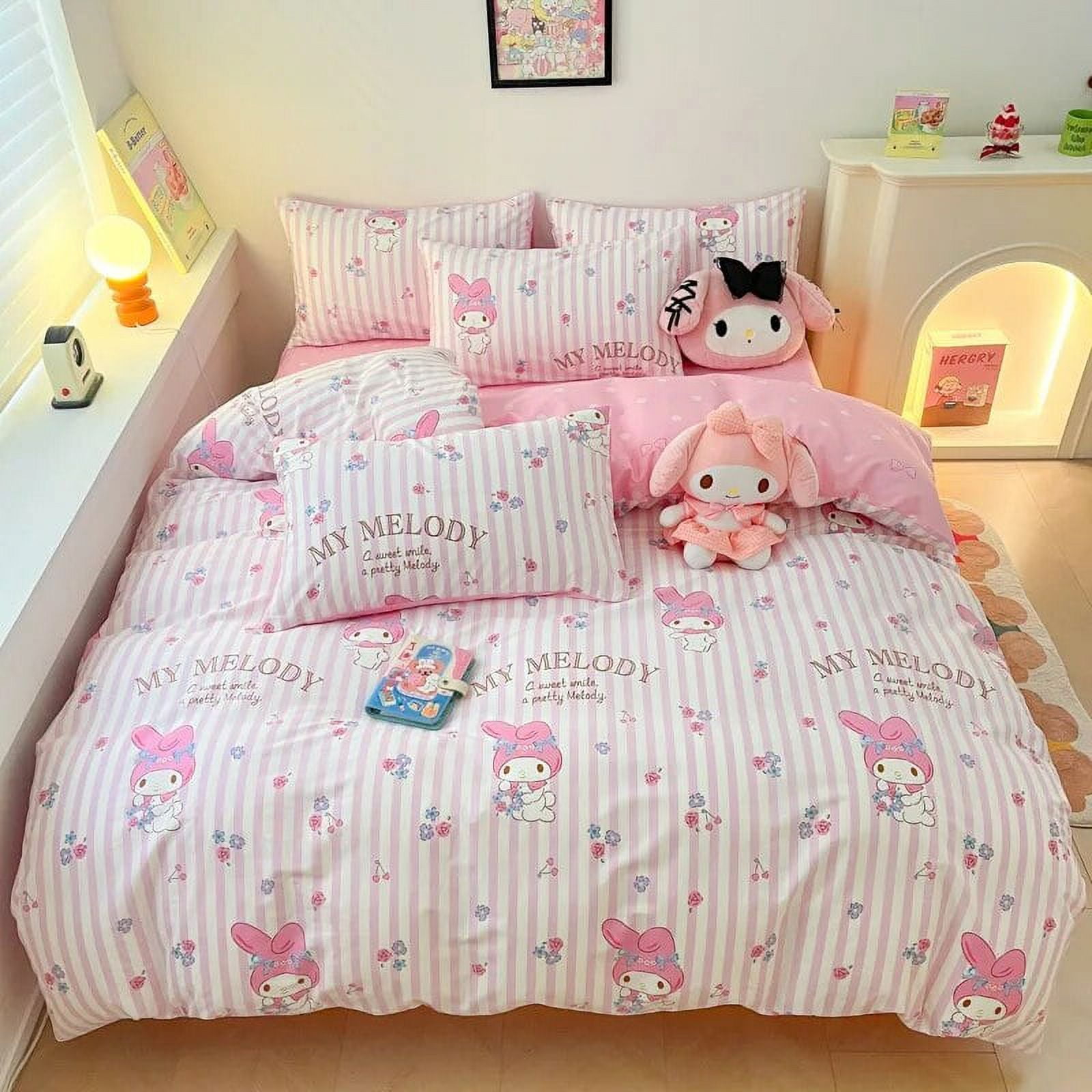 Cartoon Anime Sanrio Kawaii Hello Kitty Comforter Set Kuromi Bedding ...