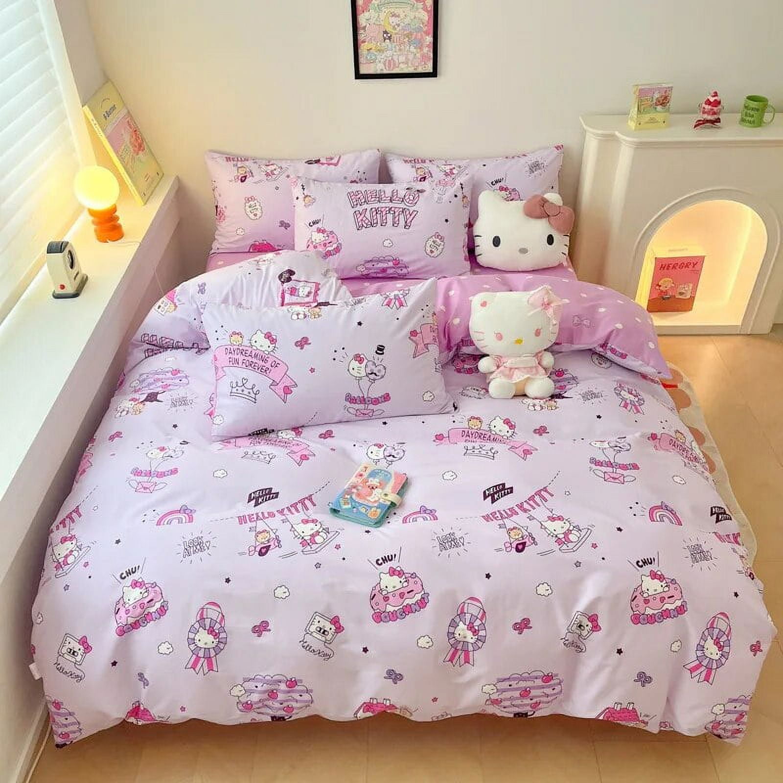 Cartoon Anime Sanrio Kawaii Hello Kitty Comforter Set Kuromi Bedding ...