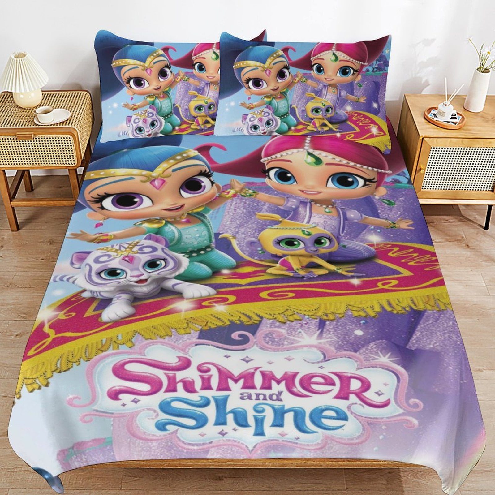 Cartoon Anime Shimmer And Shine Thickened Bed 3 Pieces Set With Pillow ...