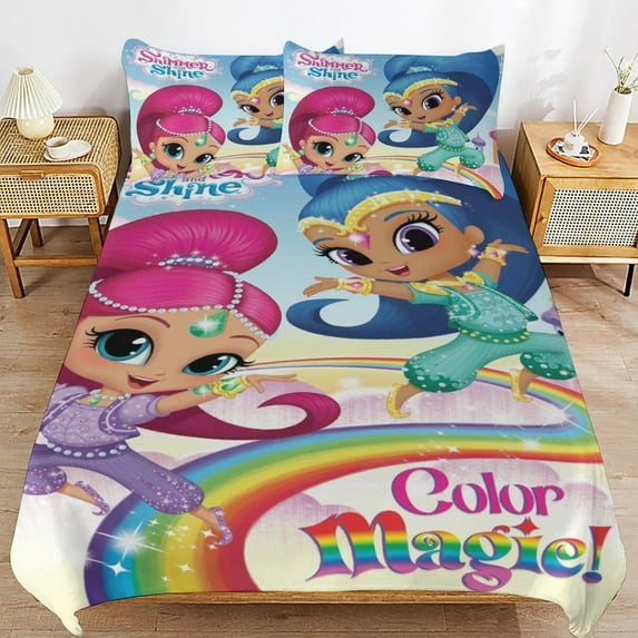Cartoon Anime Shimmer And Shine Thickened Bed 3 Pieces Set With Pillow ...