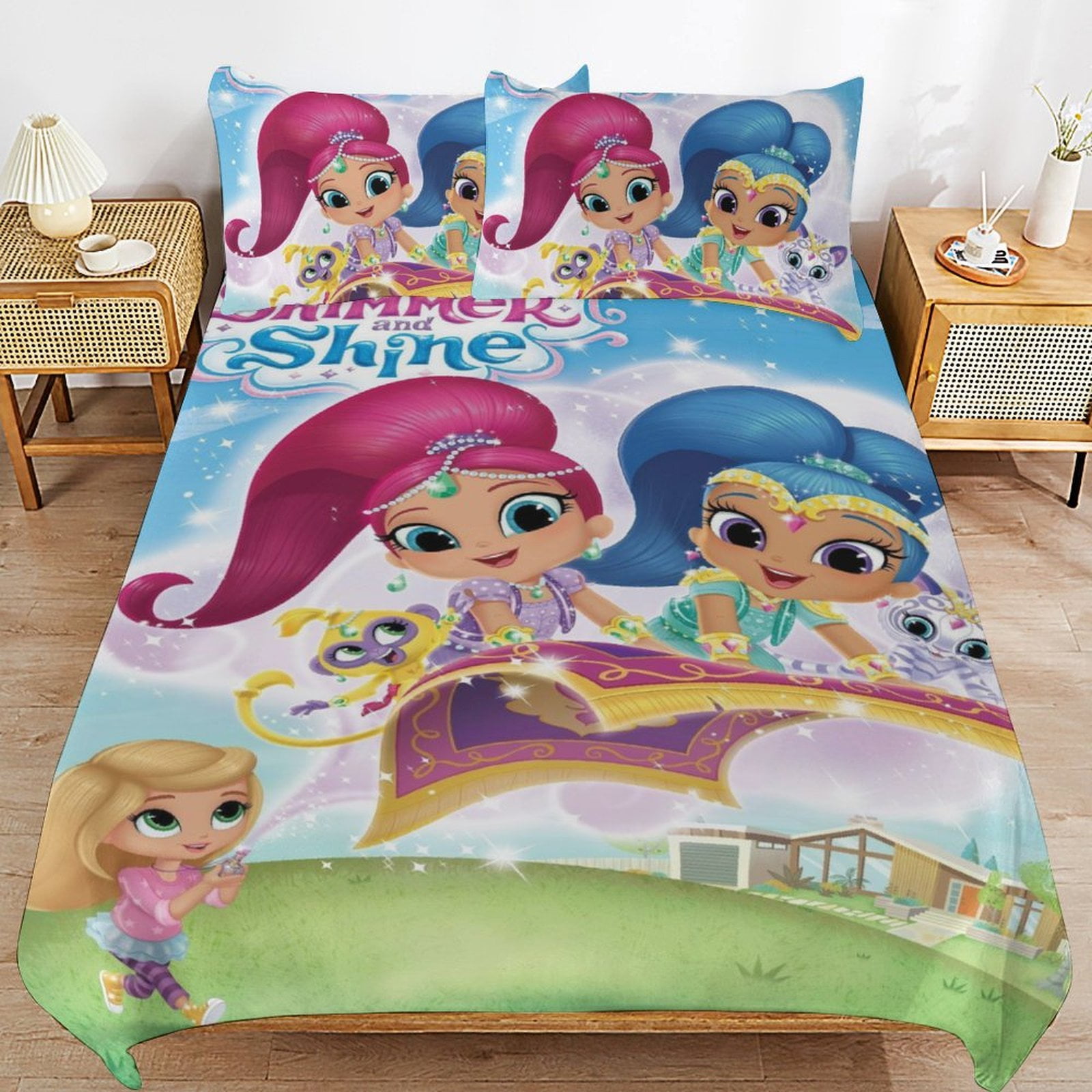 Cartoon Anime Shimmer And Shine Thickened Bed 3 Pieces Set With Pillow ...
