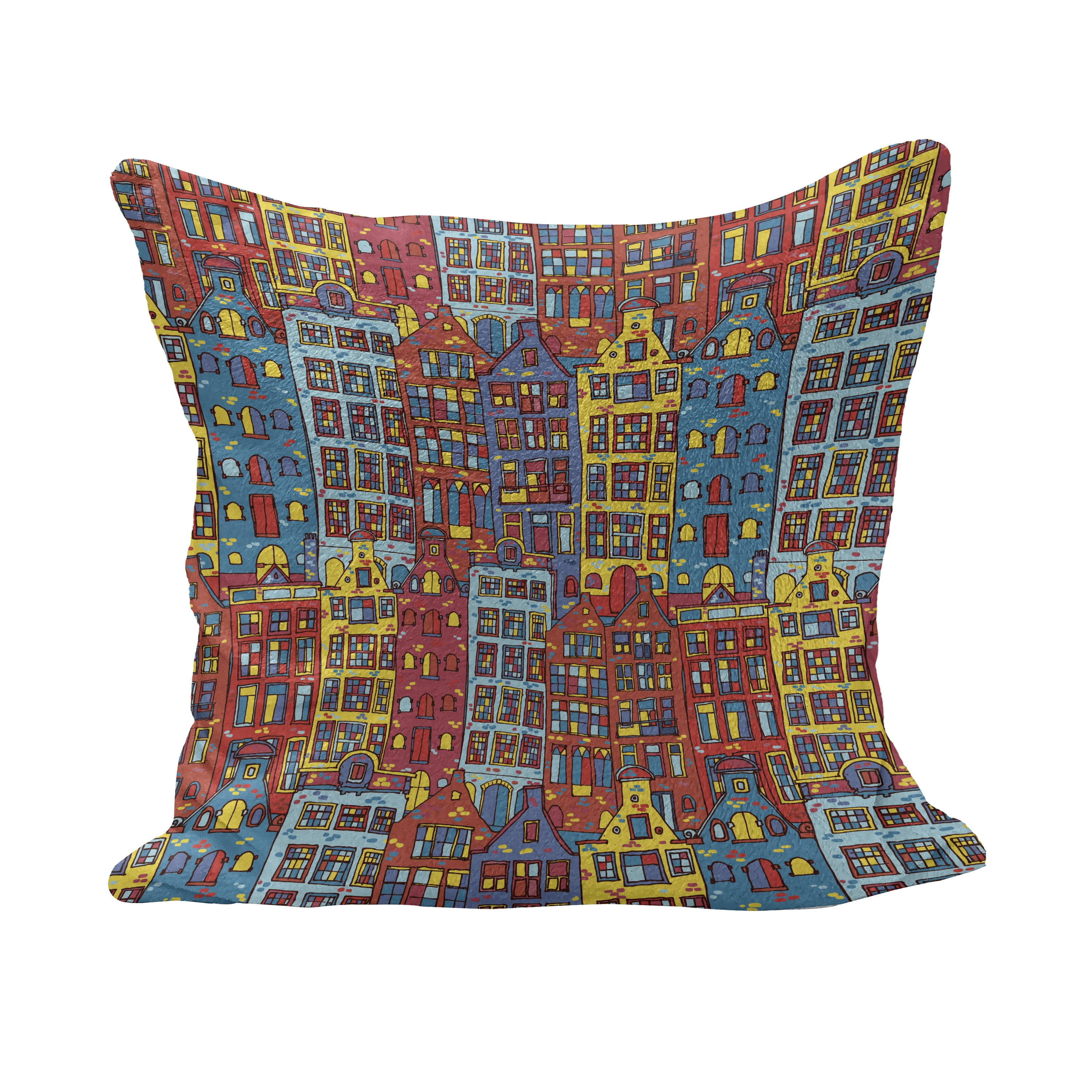 Cartoon Apartments Fluffy Throw Pillow Cushion Cover, Amsterdam Holland ...