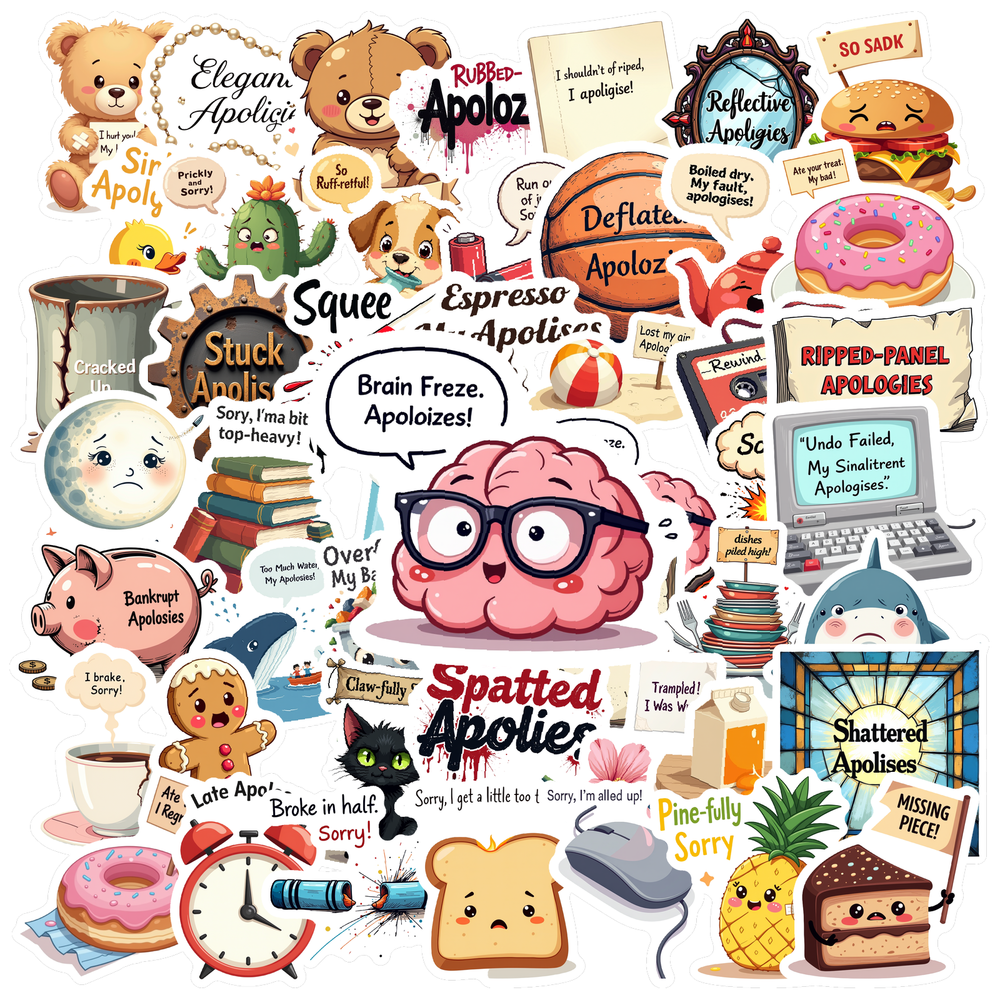 Cartoon Apology Theme Stickers, Waterproof Apology Theme Sticker for ...