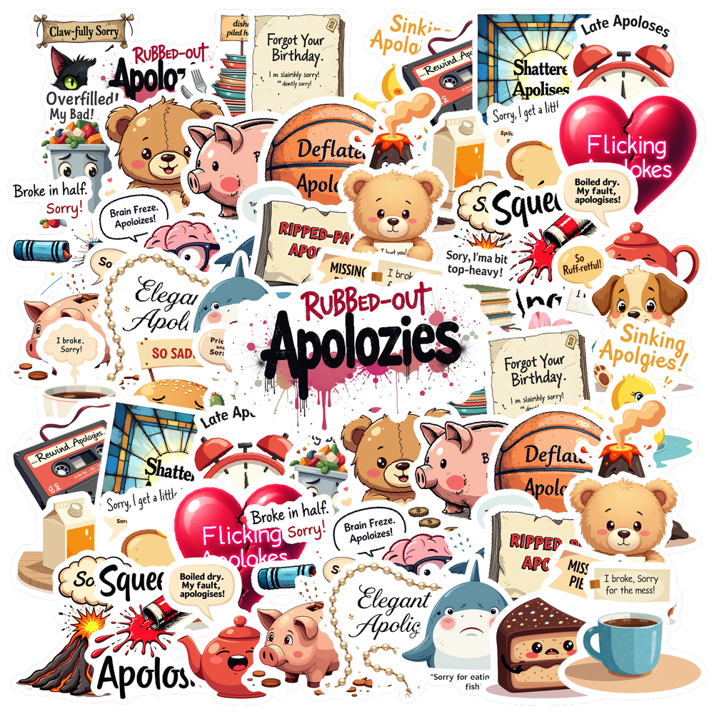 Cartoon Apology Theme Stickers, Waterproof Apology Theme Sticker for ...