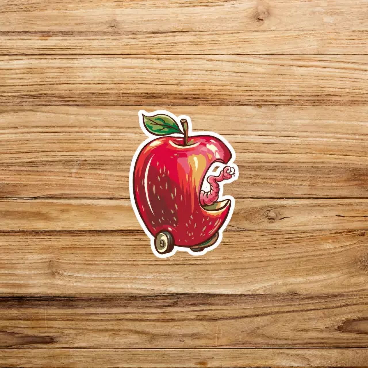 Cartoon Apple Worm Vinyl Sticker - Whimsical Red Fruit Decal For ...