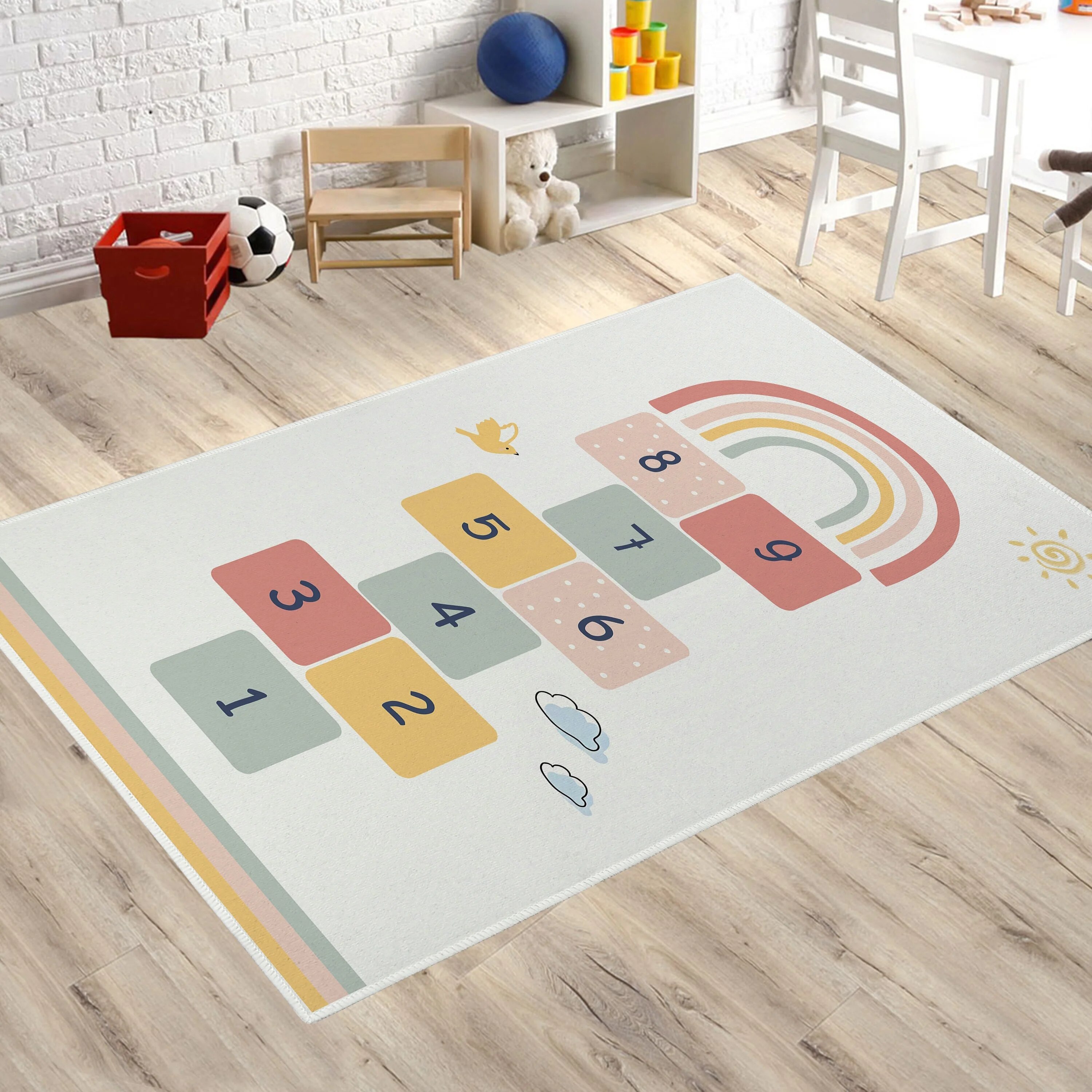 Cartoon Area Rug Jumping Plaid Printing Nursery Room Decoration Carpet ...