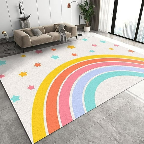 Cartoon Art Kids Carpets, Nordic Colorful Rainbow Stars Bedroom Area ...