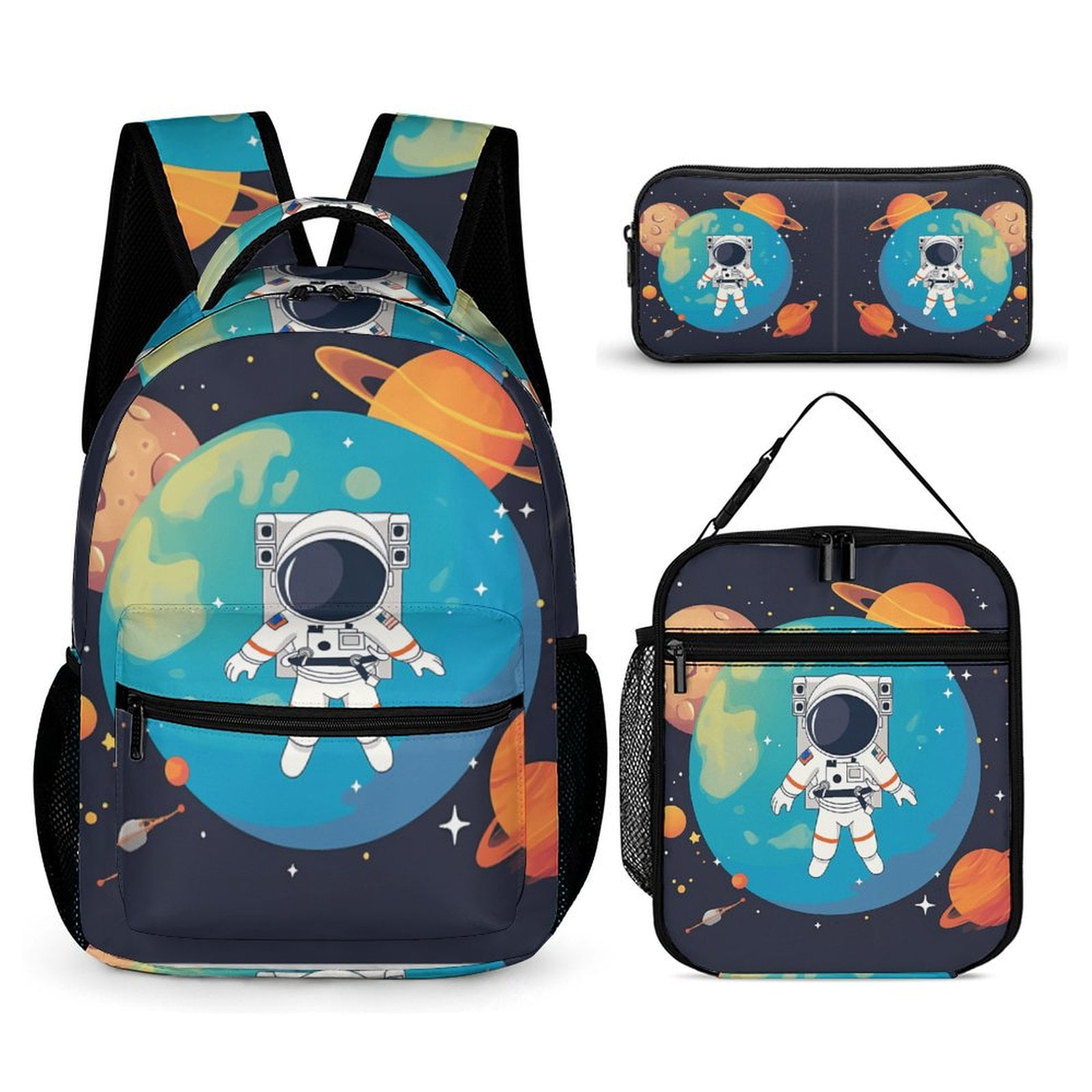 Cartoon Astronaut Backpack for Boys Backpack For School With Lunch Bags ...