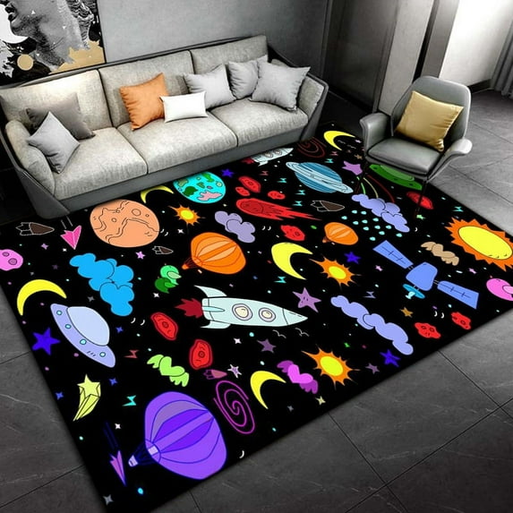 Cartoon Astronaut Planet Pattern Carpet Home Living Room ration Rug ...