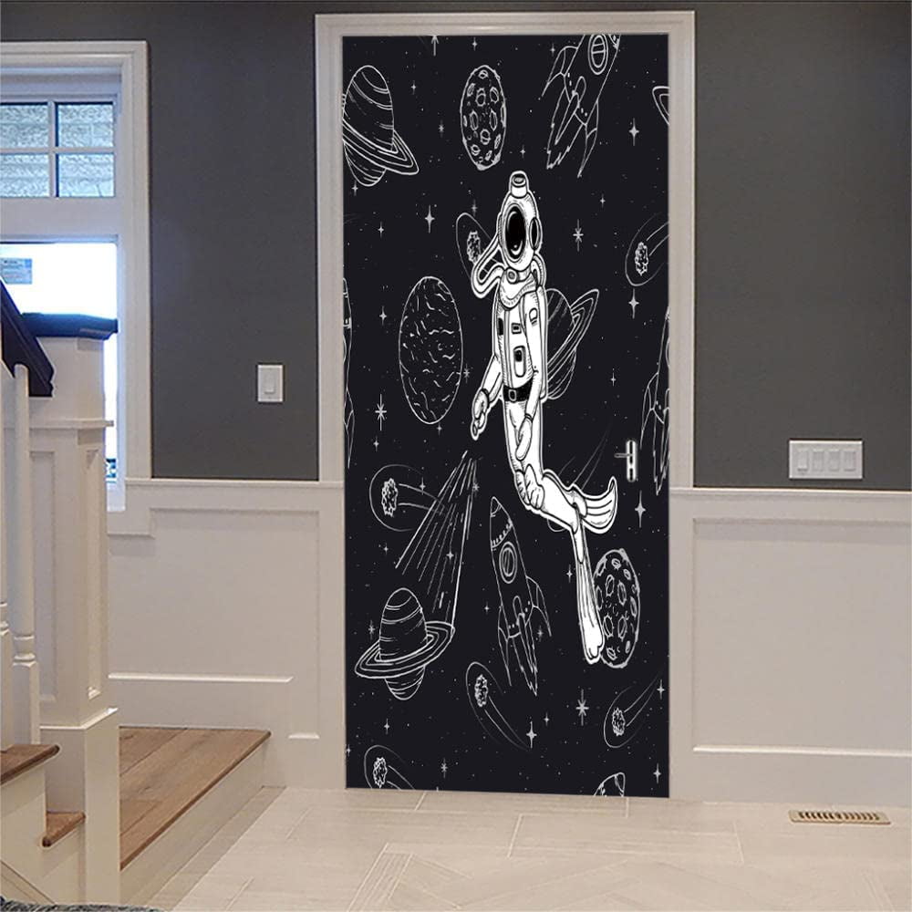 Cartoon Astronaut Universe Door Sticker Space Travel Door Decal ...