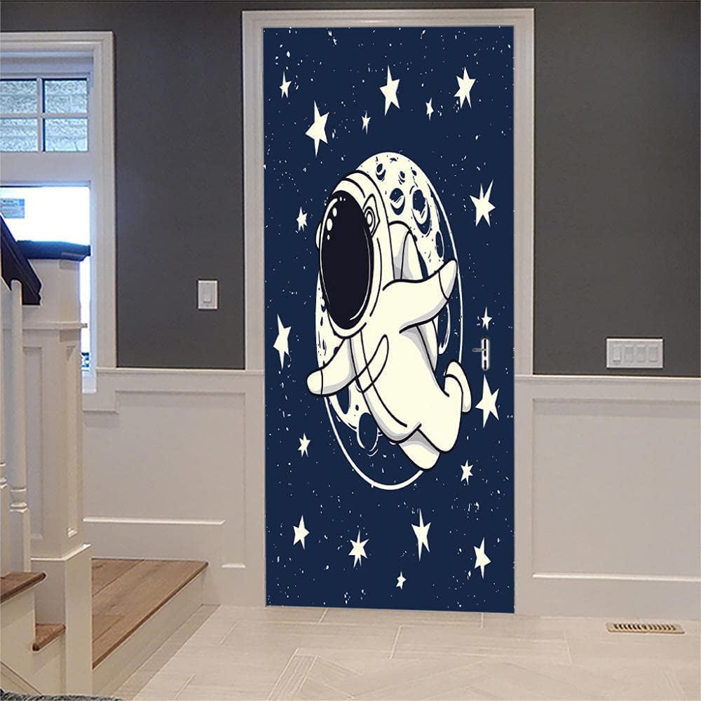 Cartoon Astronaut Universe Door Sticker Space Travel Door Decal ...