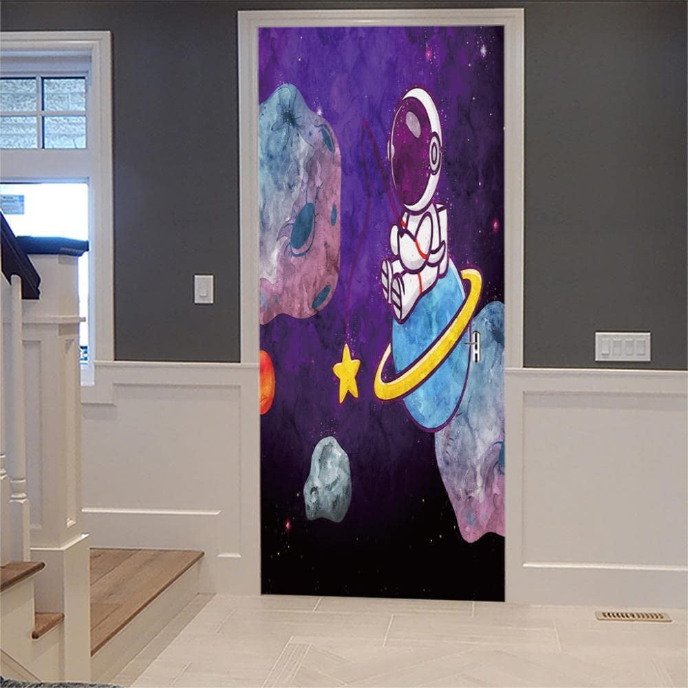 Cartoon Astronaut Universe Door Sticker Space Travel Door Decal ...