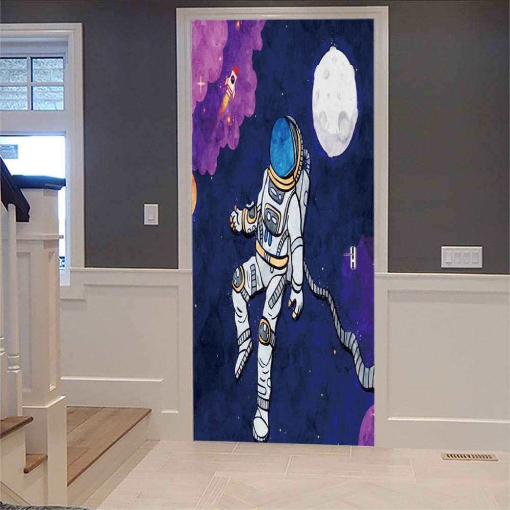 Cartoon Astronaut Universe Door Sticker Space Travel Door Decal ...