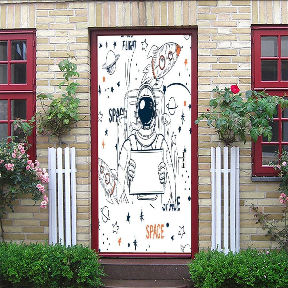 Cartoon Astronaut Universe Door Sticker Space Travel Door Decal ...