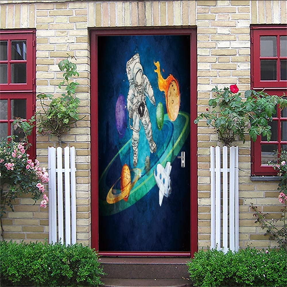 Cartoon Astronaut Universe Door Sticker Space Travel Door Decal ...