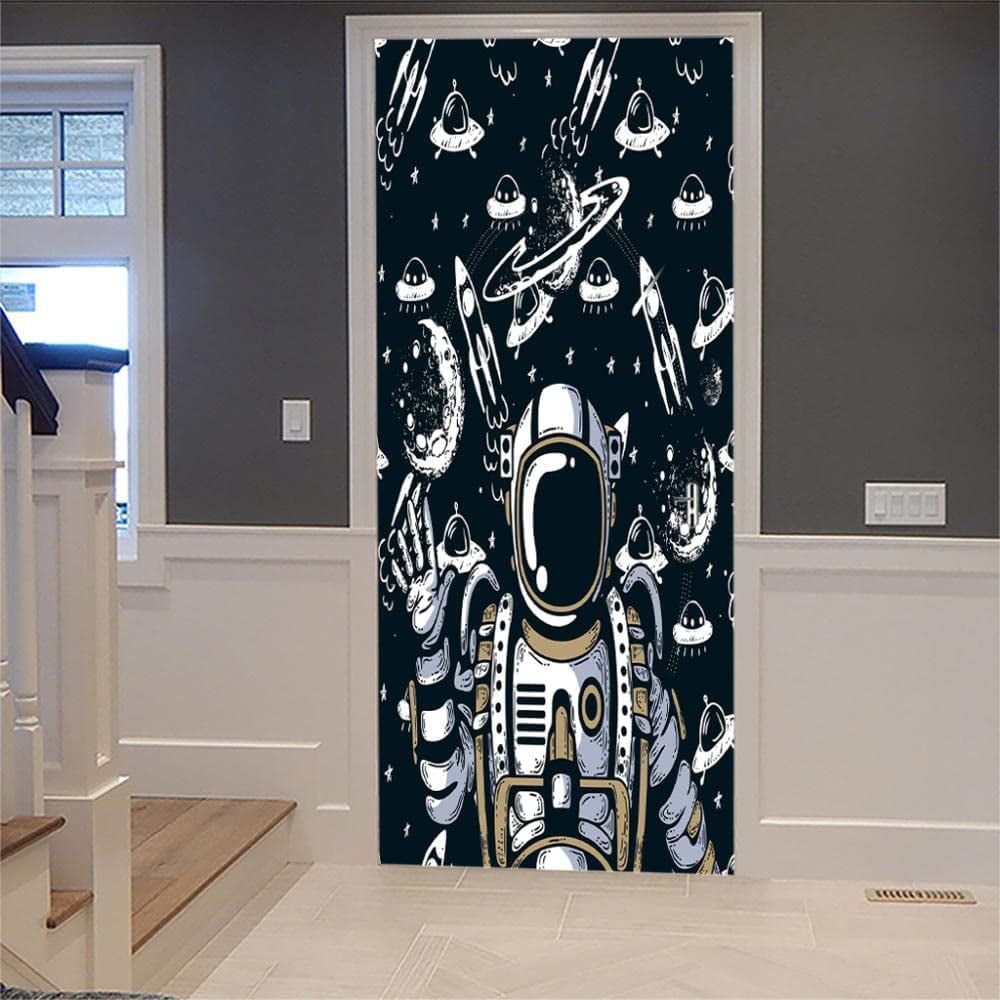 Cartoon Astronaut Universe Door Sticker Space Travel Door Decal ...