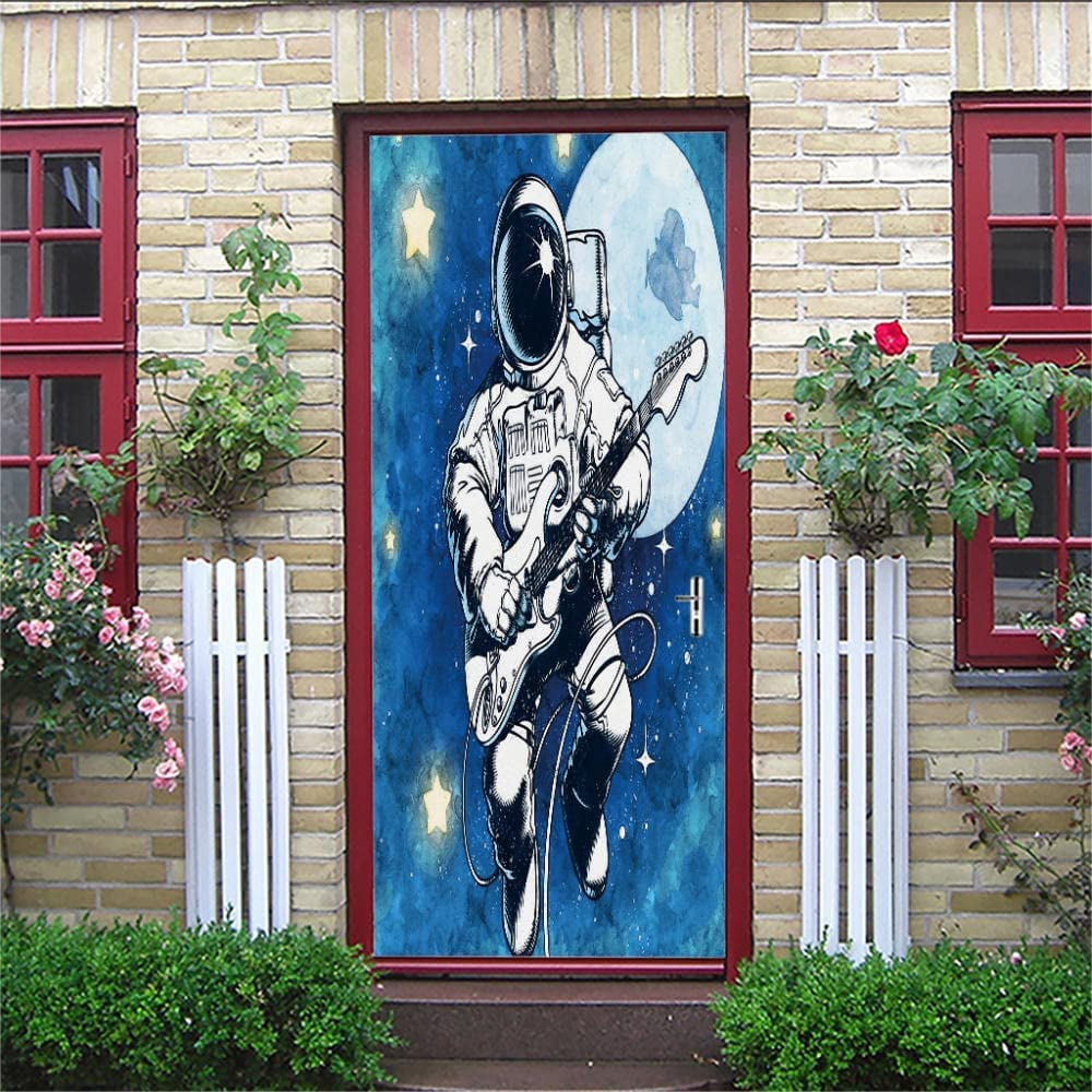 Cartoon Astronaut Universe Door Sticker Space Travel Door Decal ...