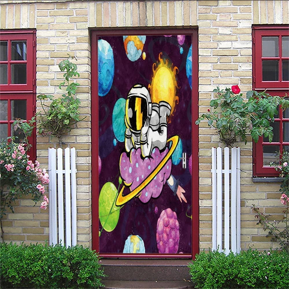 Cartoon Astronaut Universe Door Sticker Space Travel Door Decal ...