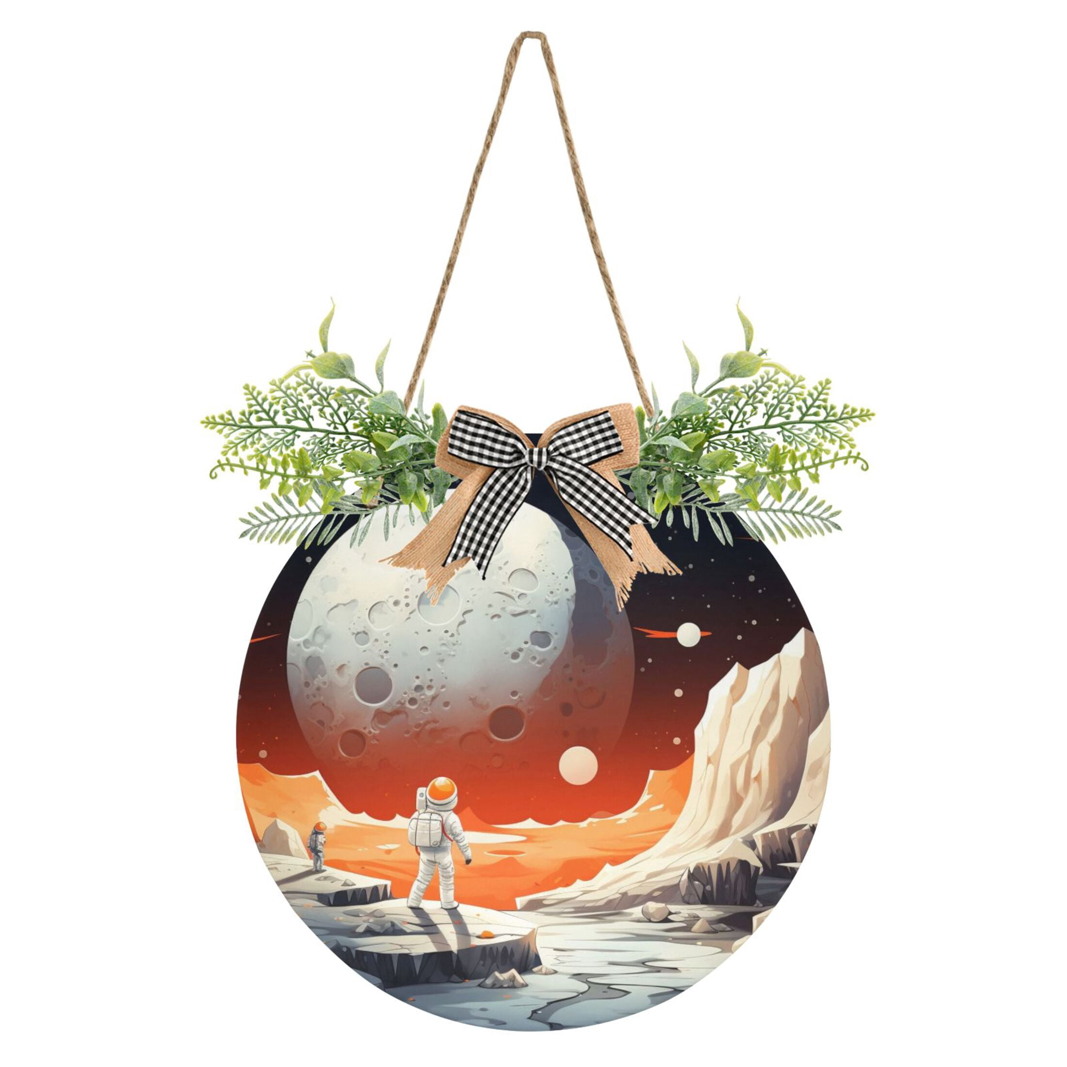 Cartoon Astronaut and Moon Welcome Front Door Sign Round 12 inch Porch ...