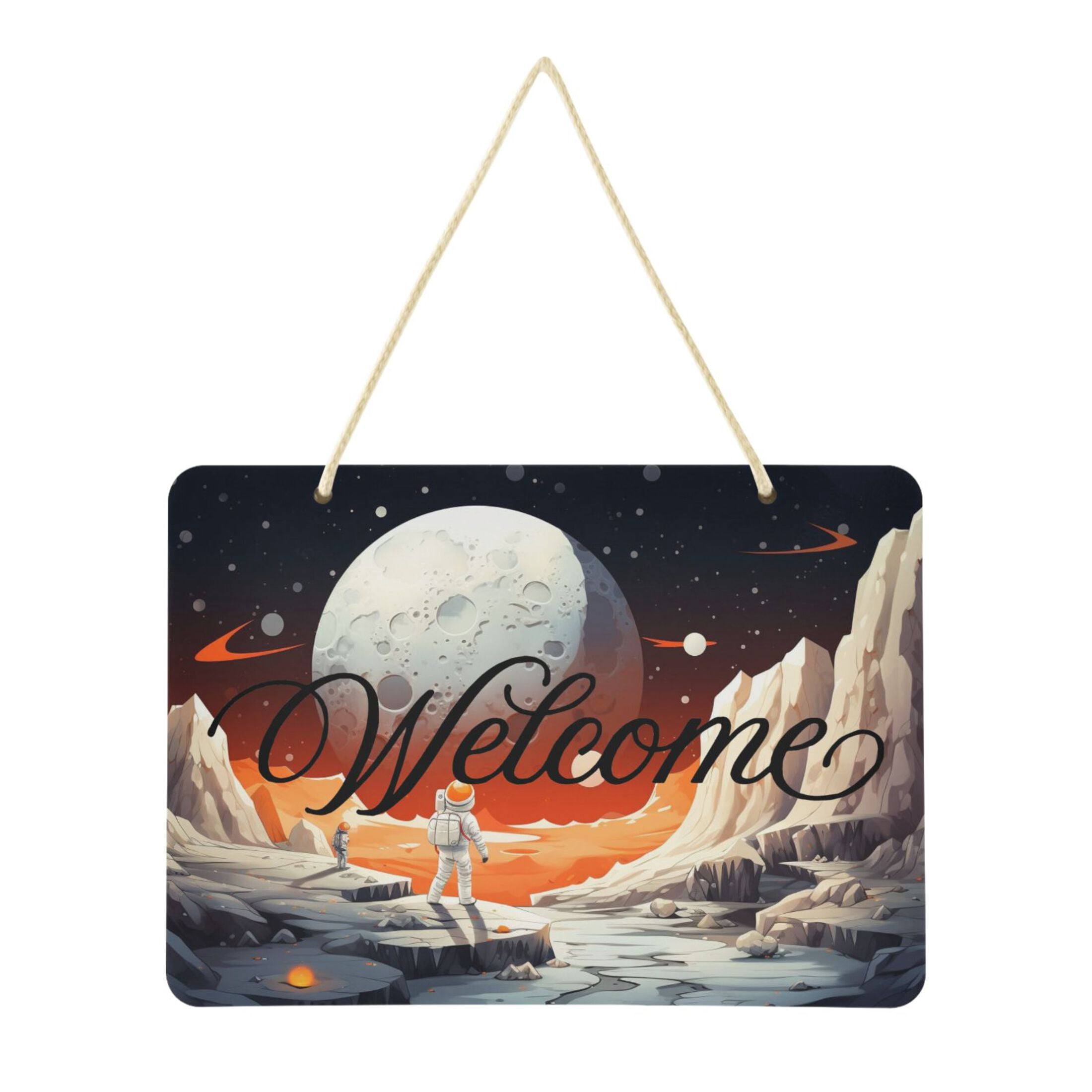 Cartoon Astronaut and Moon Welcome Sign Front Door PVC 14x10 inch ...