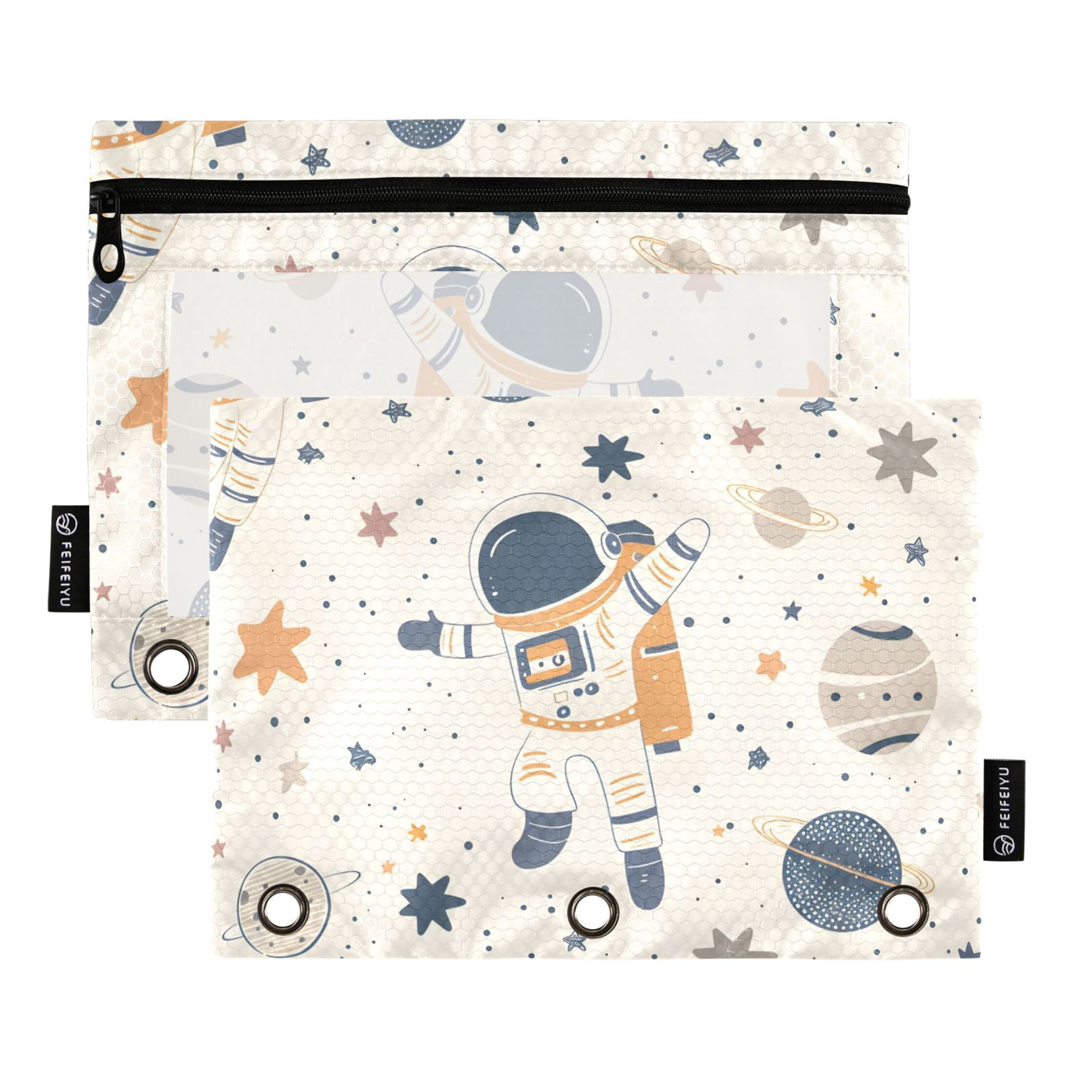 Cartoon Astronauts Floating Planets Stars Binder Pouches Zipper Pocket ...