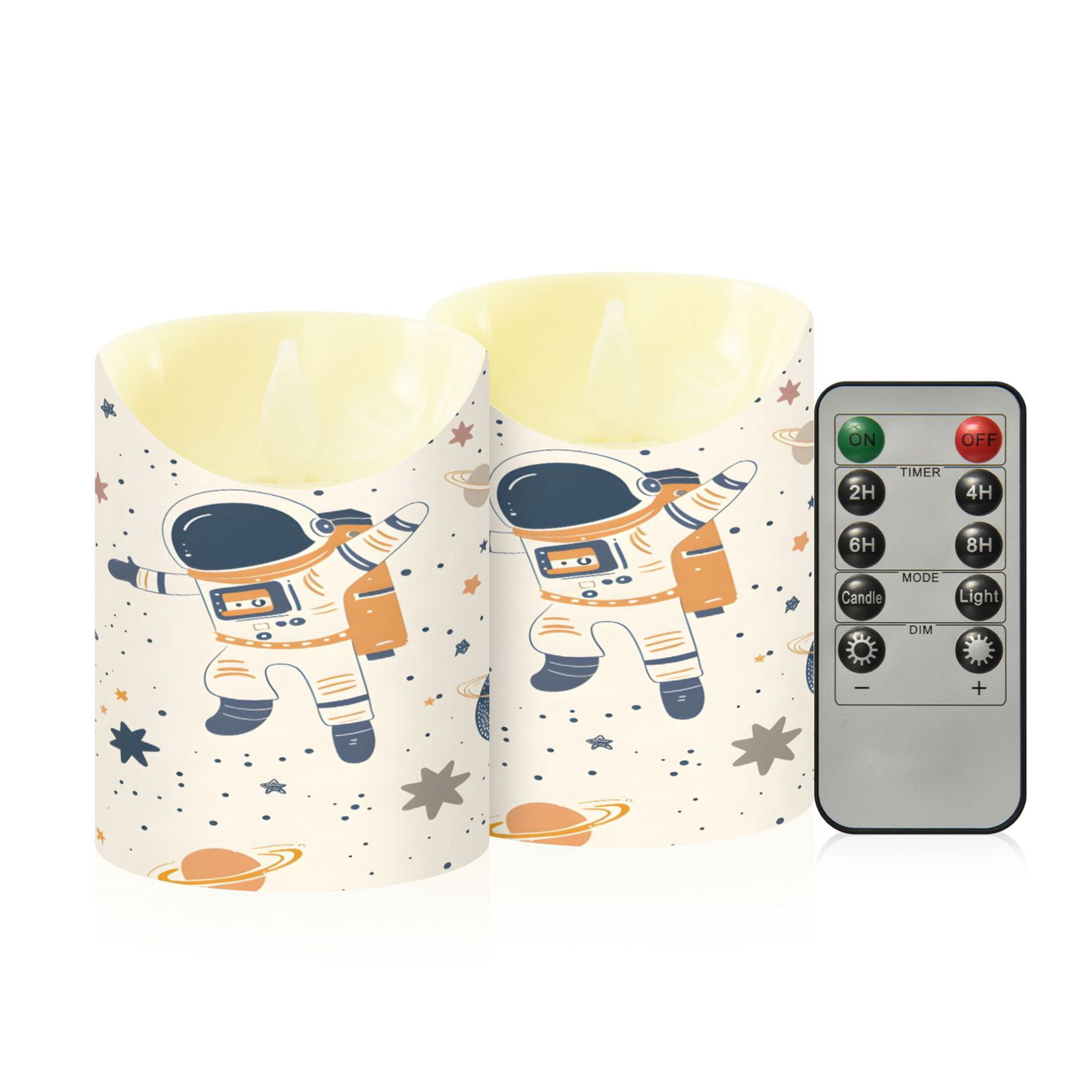 Cartoon Astronauts Floating Planets Stars Flickering Flameless Candles ...