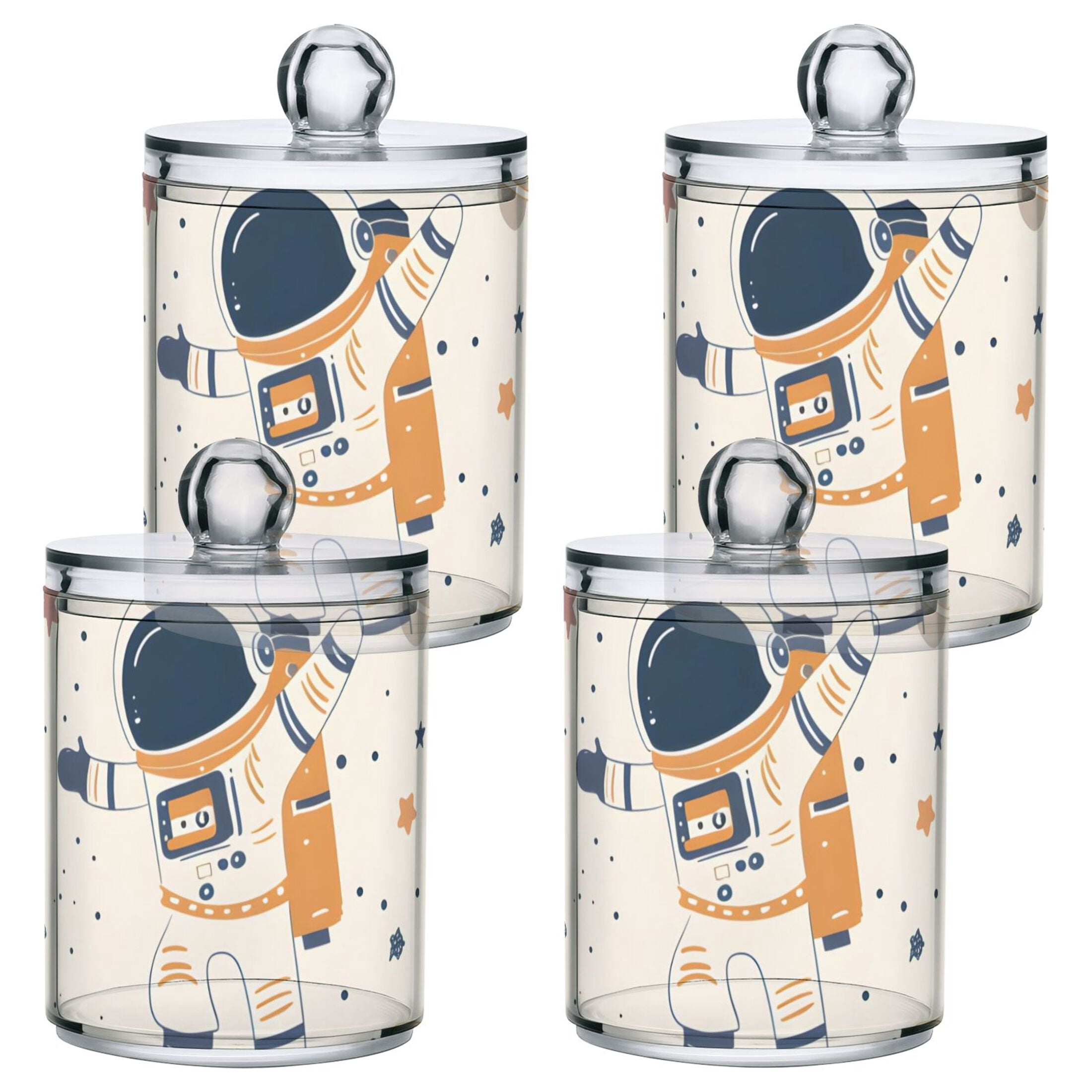 Cartoon Astronauts Floating Planets Stars Translucent Plastic Cans ...