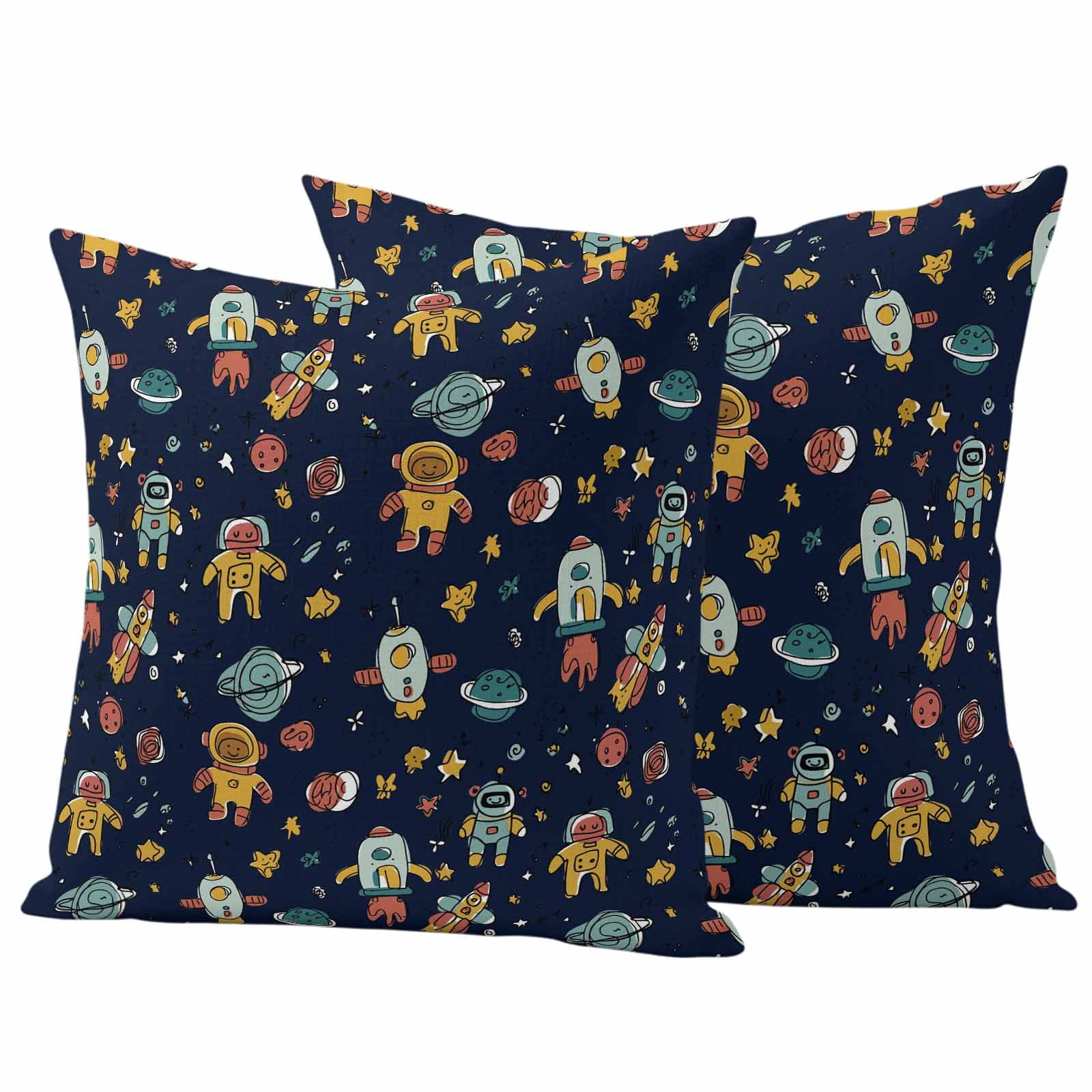 Cartoon Astronauts Outdoor Pillow Covers Set of 2 Cute Rockets ...