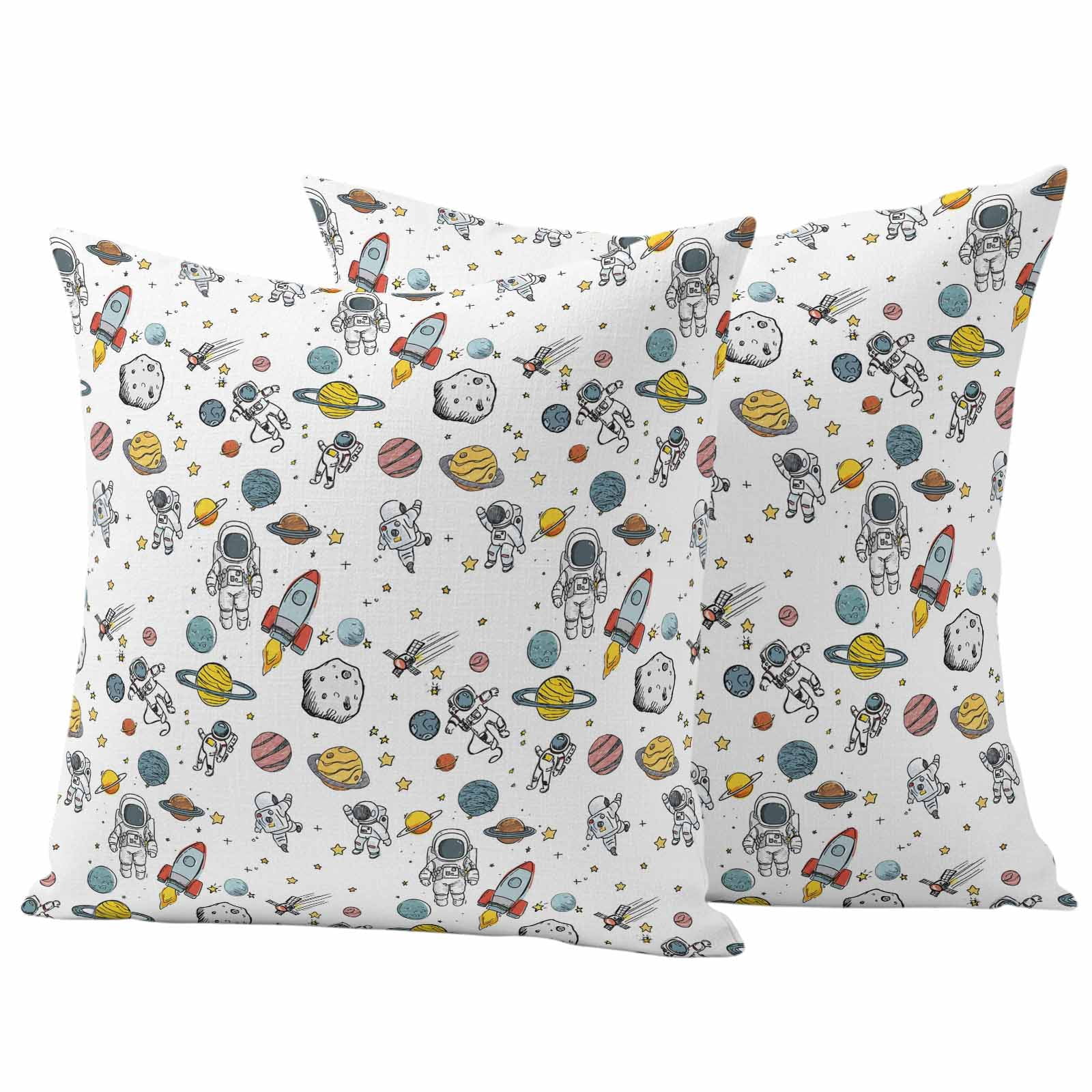 Cartoon Astronauts Outdoor Pillow Covers Set of 2 Cute Rockets ...