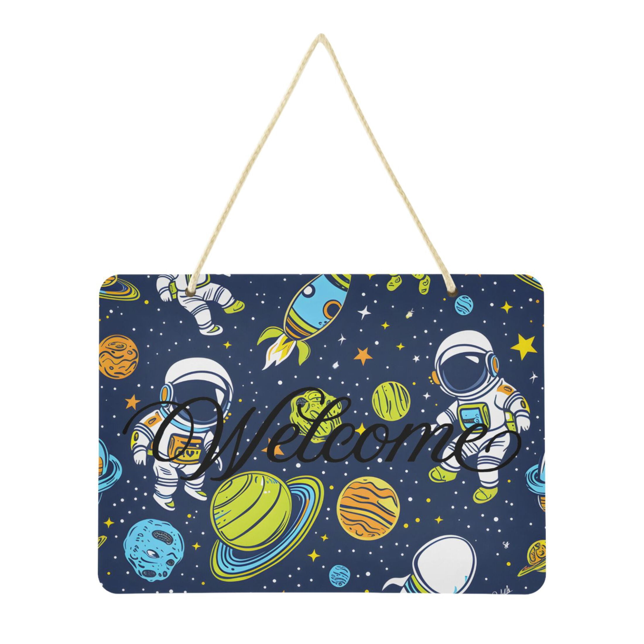 Cartoon Astronauts Planet Space Welcome Sign Front Door PVC 14x10 inch ...