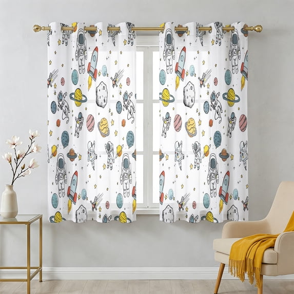 Cartoon Astronauts Sheer Curtains 45 Inch Long 2 Panels, Cute Rockets ...