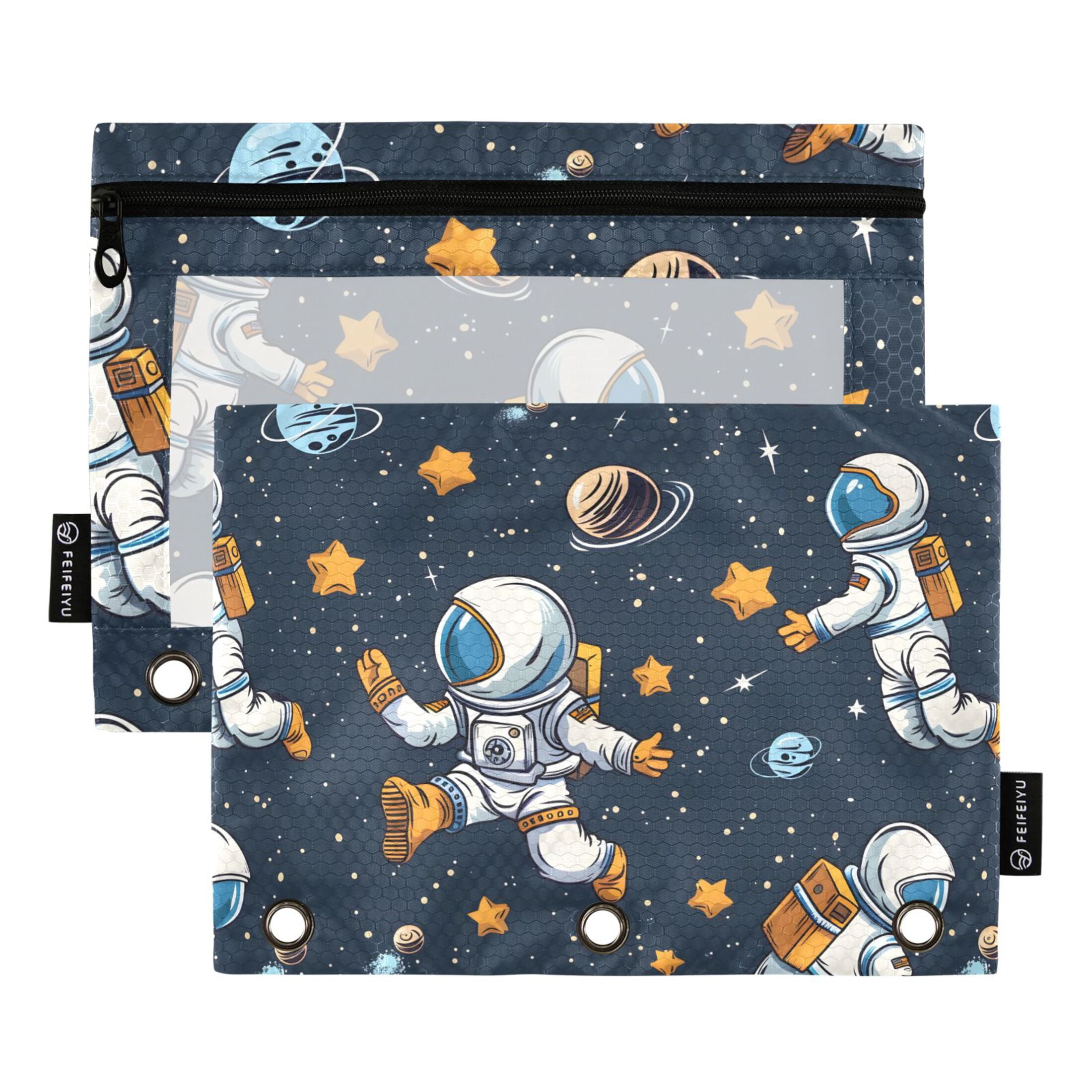 Cartoon Astronauts Star Planet 2 Pack Pencil Pouch for 3 Ring Binder ...