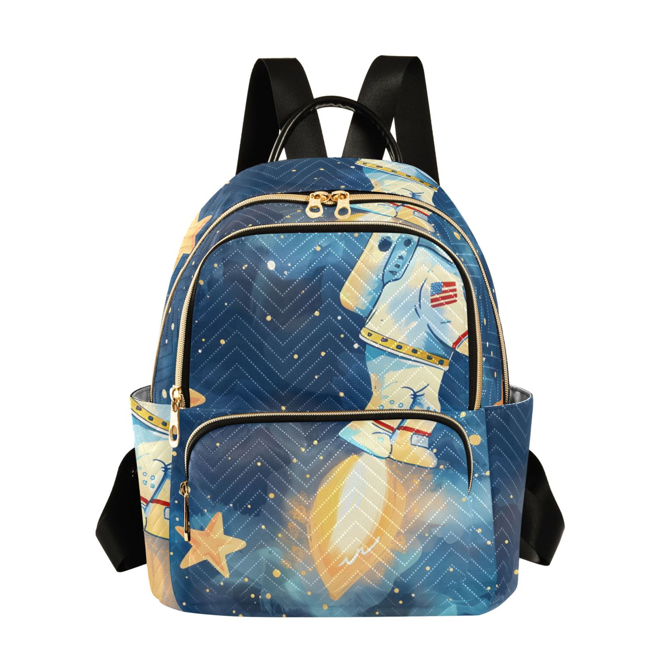 Cartoon Astronauts Starry Night Quilted Backpack Fashion Daypack ...