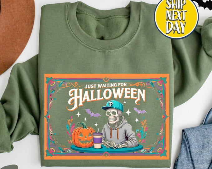 Cartoon At Table With Pumpkin And Coffee Cup Sweatshirt, Coffee Lover ...