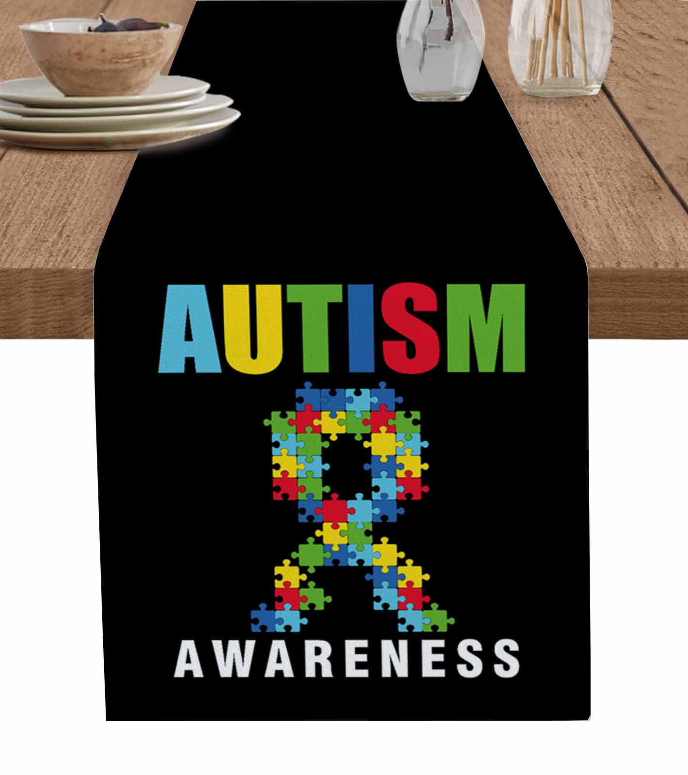 Cartoon Autism Burlap Cotton Table Runner 13x120 Inches Long, Abstract ...