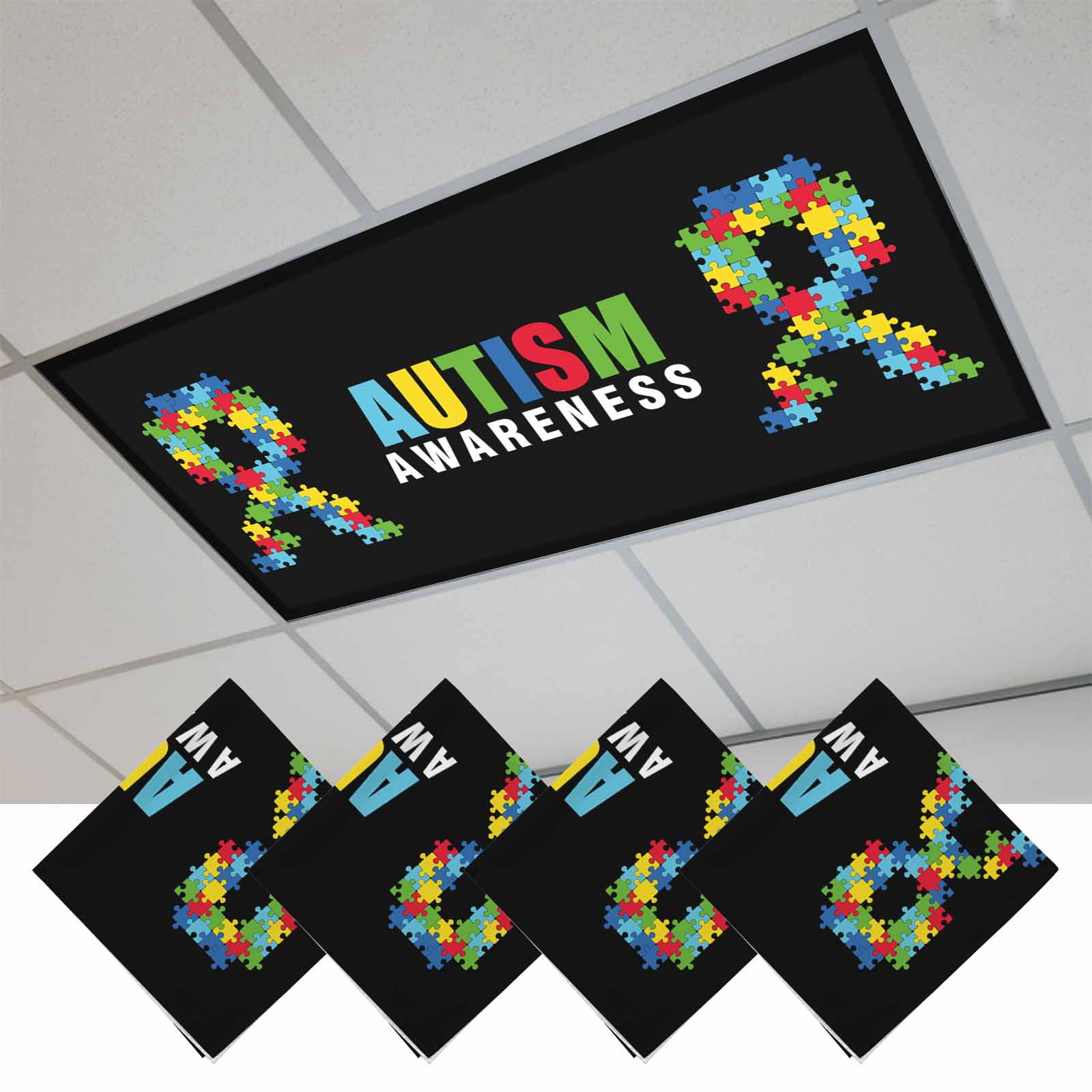 Cartoon Autism Fluorescent Light Covers, Abstract Awareness Colorful ...