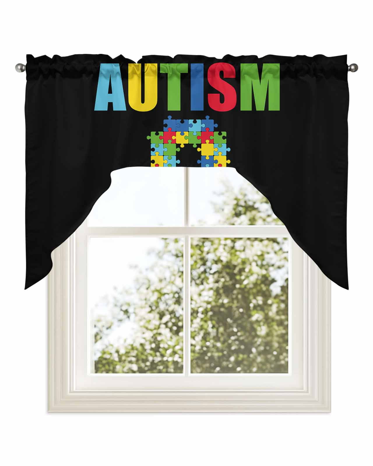Cartoon Autism Kitchen Curtains Swag Valance for Windows/Bathroom/Cafe ...
