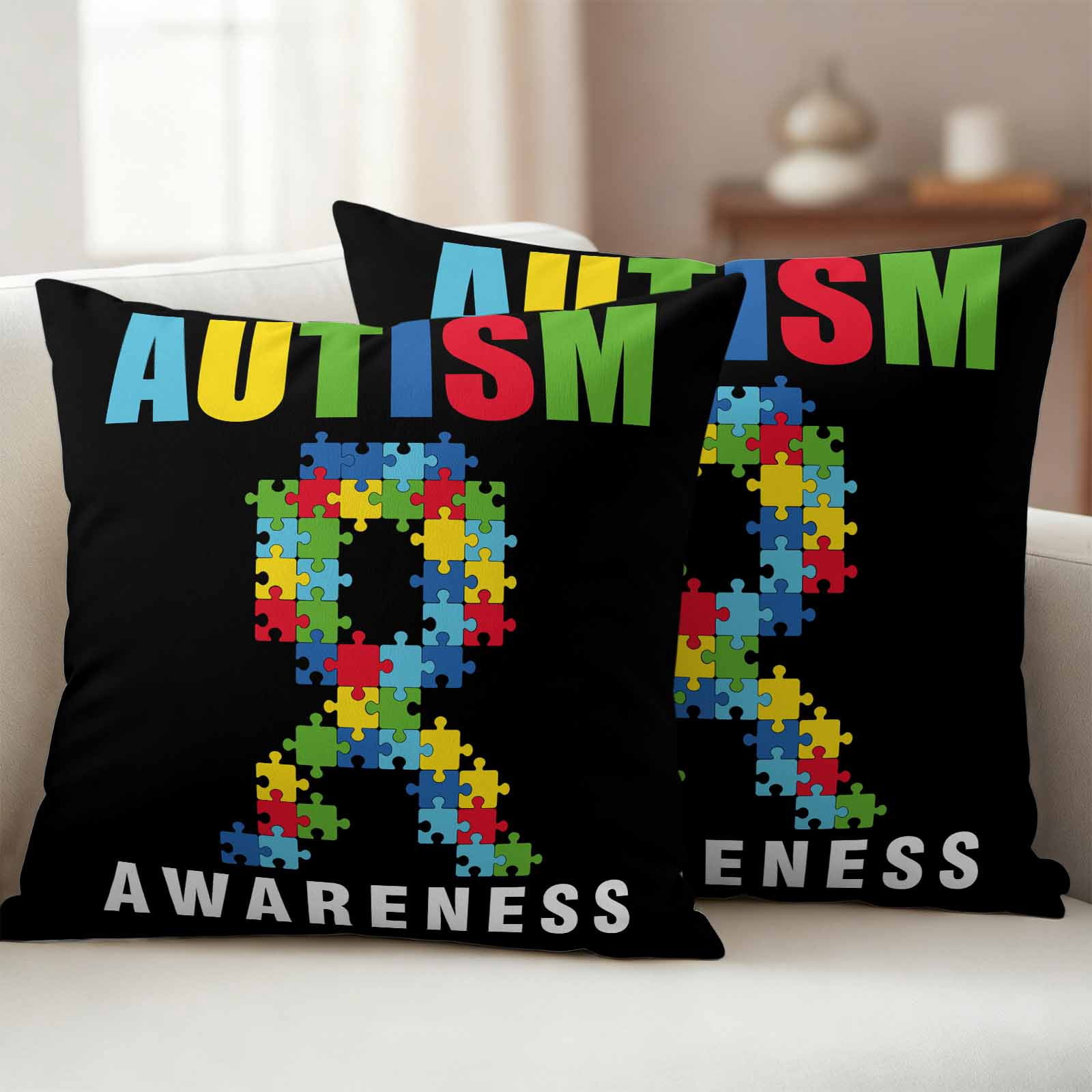 Cartoon Autism Outdoor Waterproof Throw Pillow Covers 26x26 Set of 2 ...