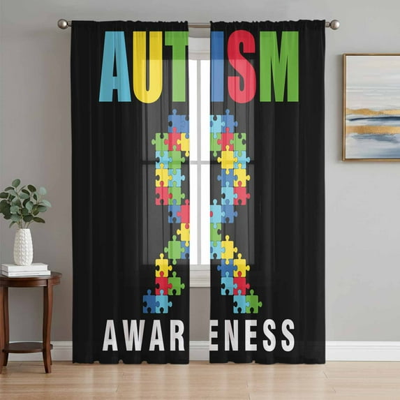 Cartoon Autism Semi Sheer Window Curtains 72 Inches Long, Abstract ...