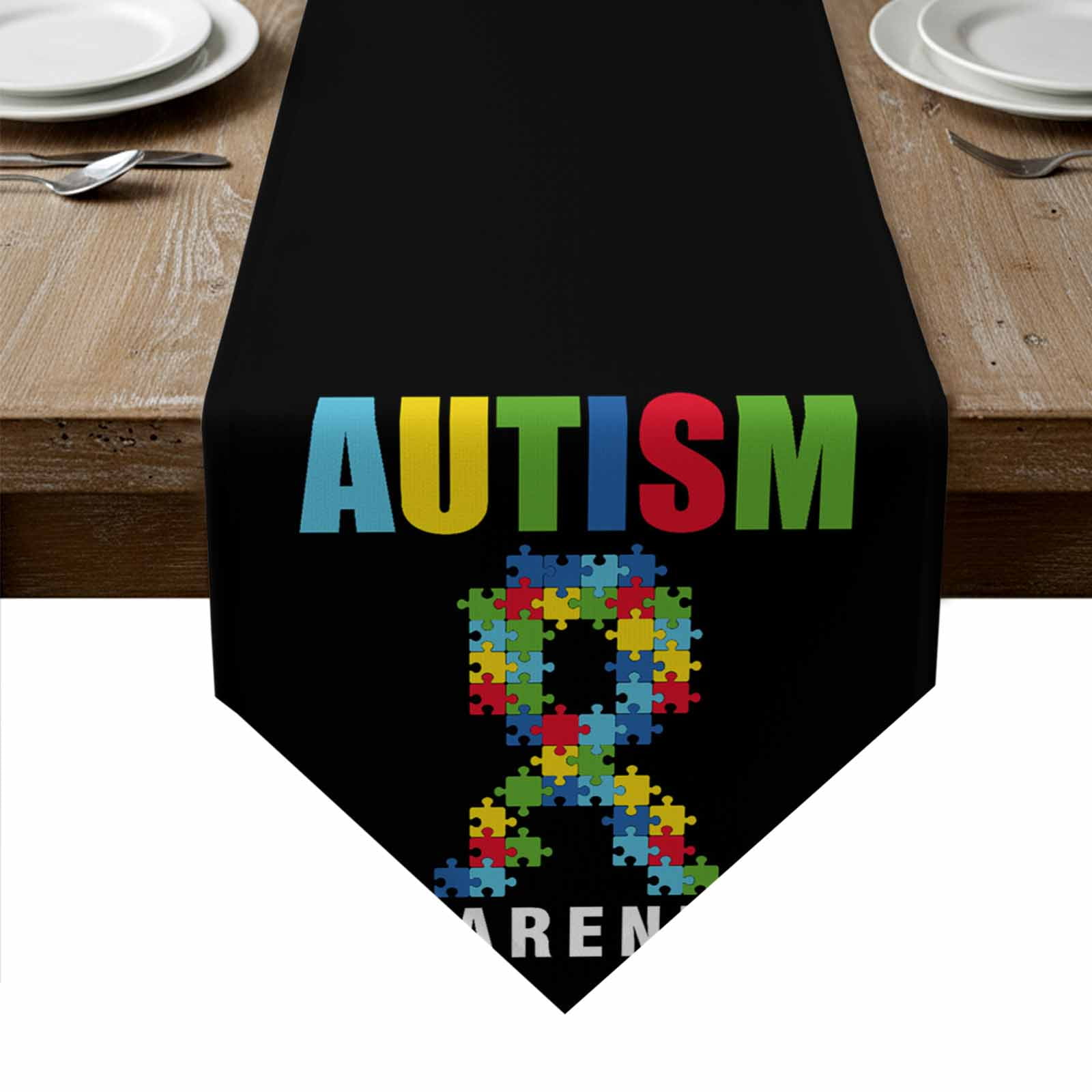 Cartoon Autism Table Runner Linen Burlap Table Runner 72 Inches Long ...