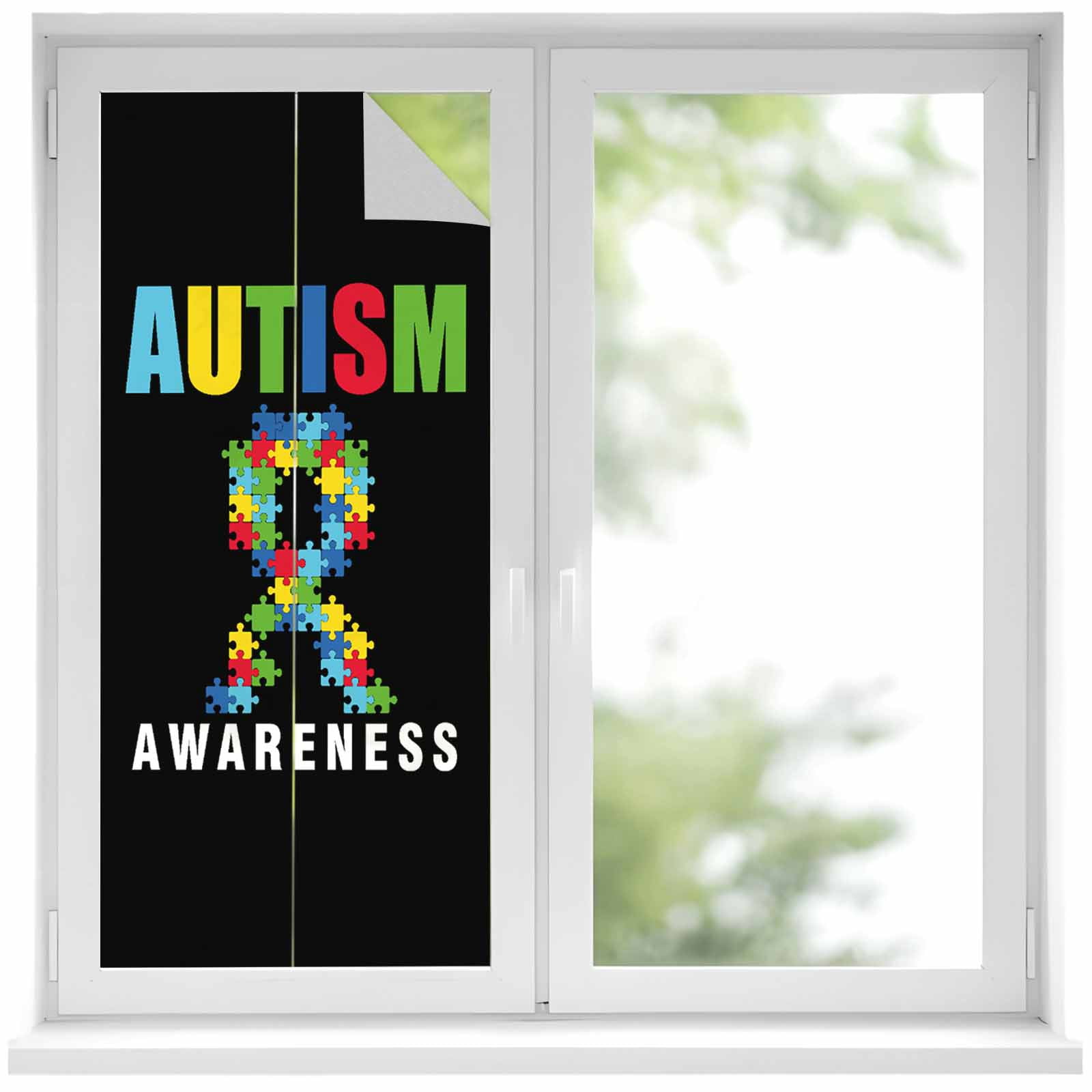 Cartoon Autism Window Privacy Film, Abstract Awareness Colorful Blocks ...