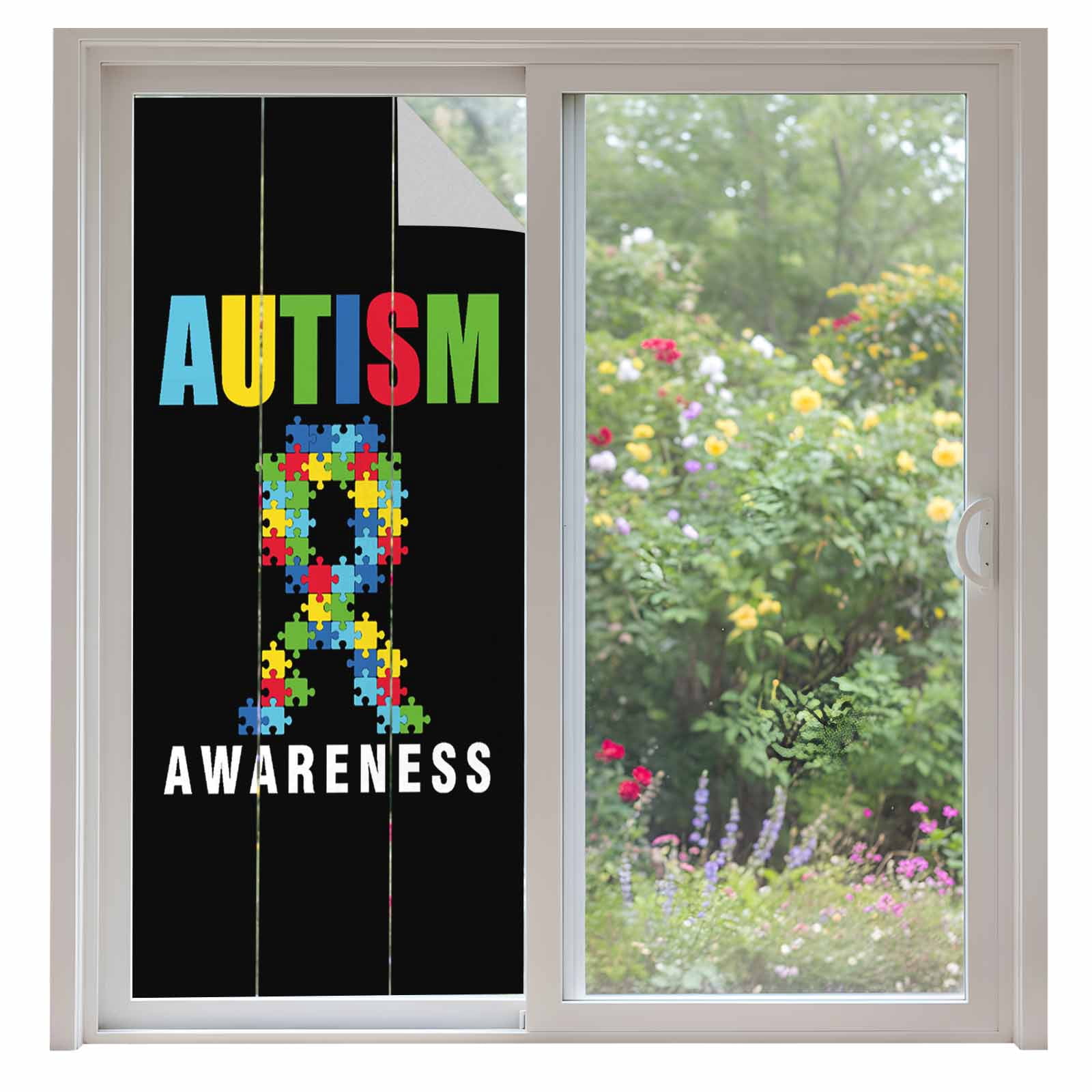 Cartoon Autism Window Privacy Film, Abstract Awareness Colorful Blocks ...