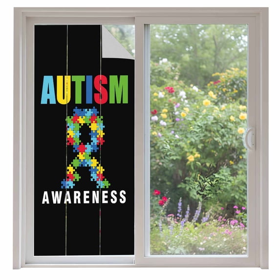 Cartoon Autism Window Privacy Film, Abstract Awareness Colorful Blocks ...