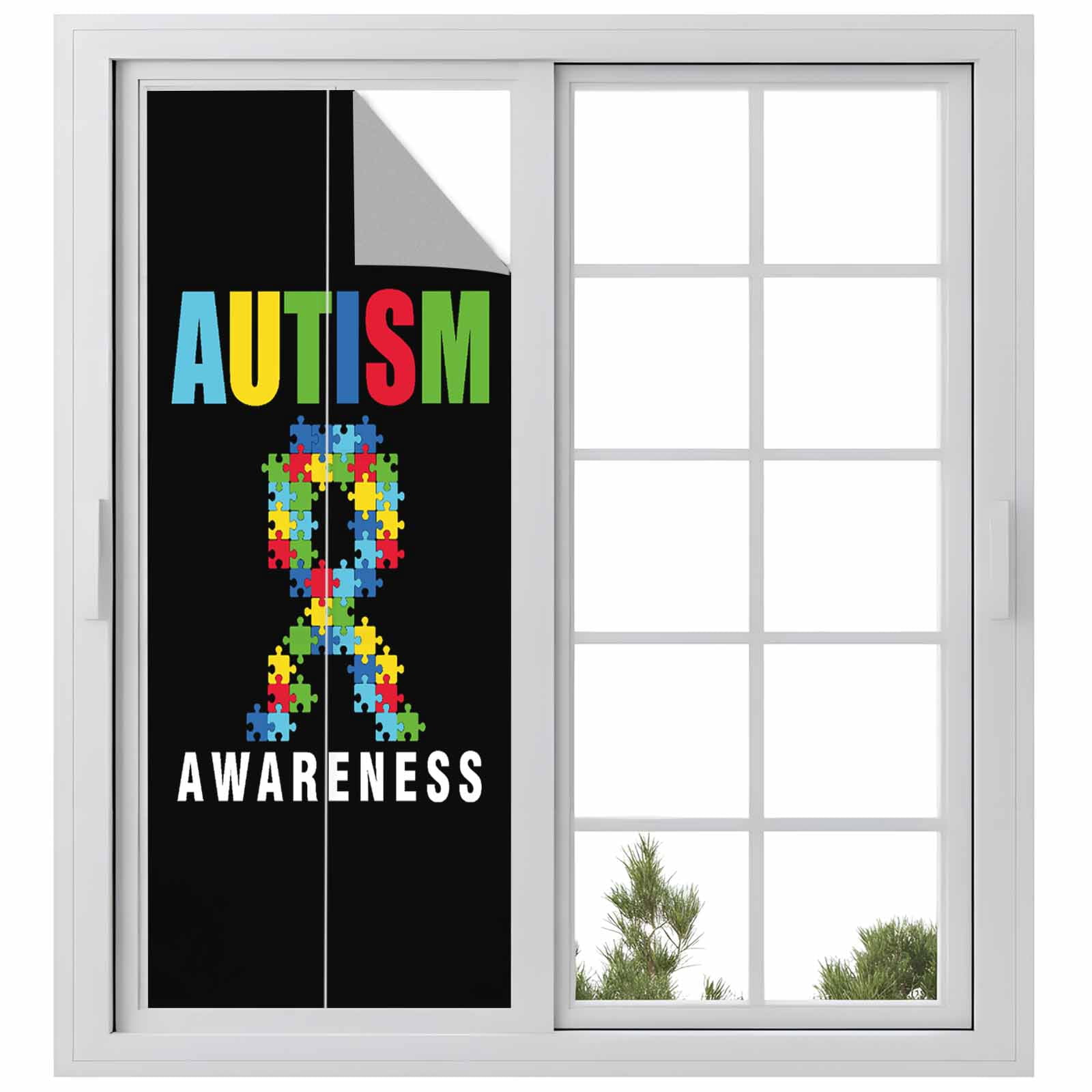 Cartoon Autism Window Privacy Film, Abstract Awareness Colorful Blocks ...