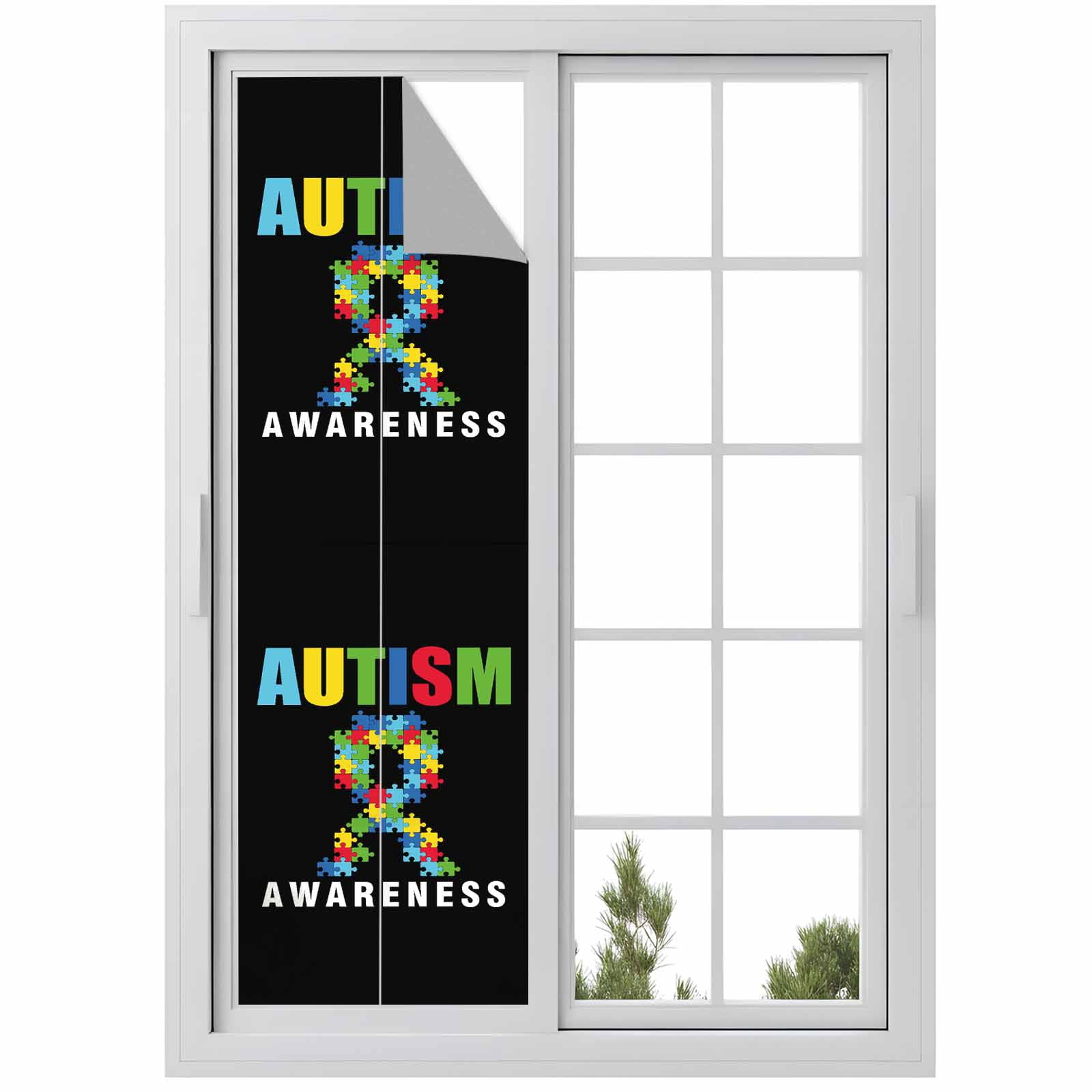 Cartoon Autism Window Privacy Film, Abstract Awareness Colorful Blocks ...