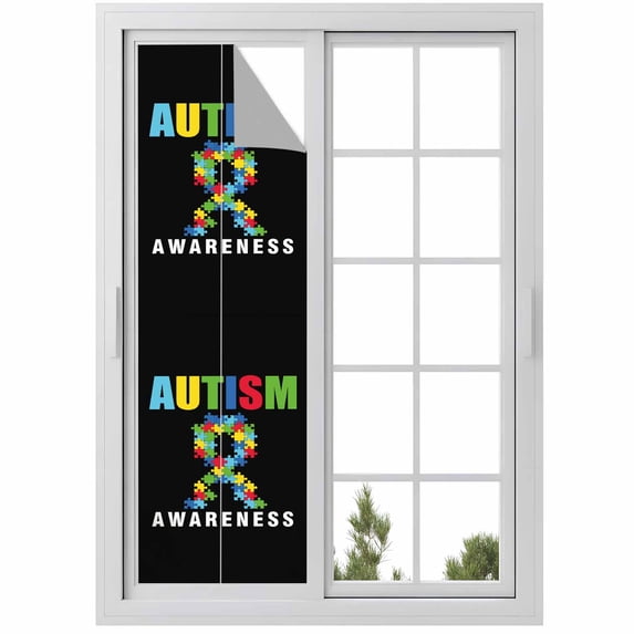Cartoon Autism Window Privacy Film, Abstract Awareness Colorful Blocks ...