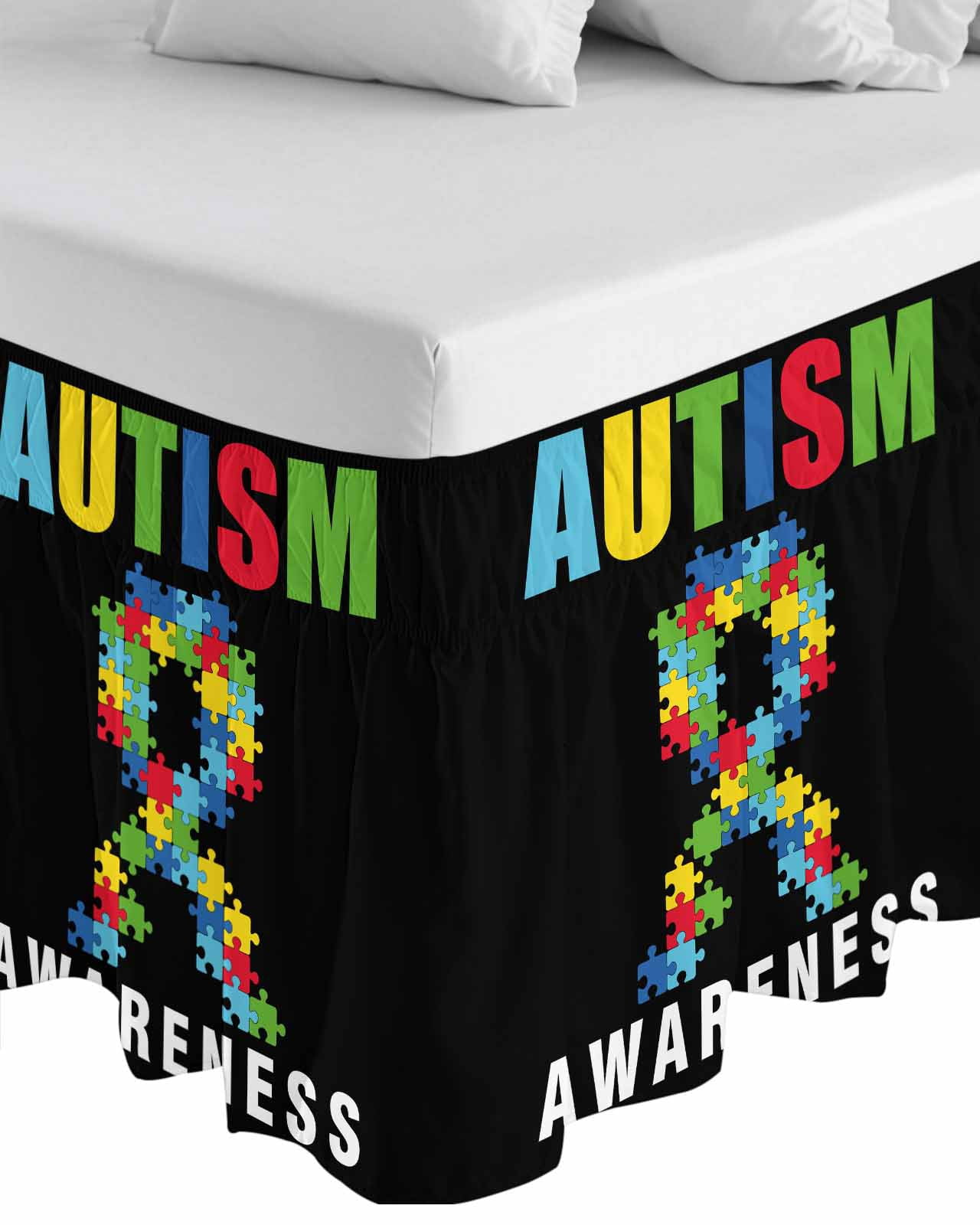 Cartoon Autism Wrap Around Bed Skirts for King Bed 18" Drop,Bed Skirt ...