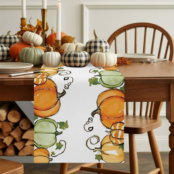 Cartoon Autumn Pumpkins Table Runner 13x72in Non-Slip Cotton Linen ...